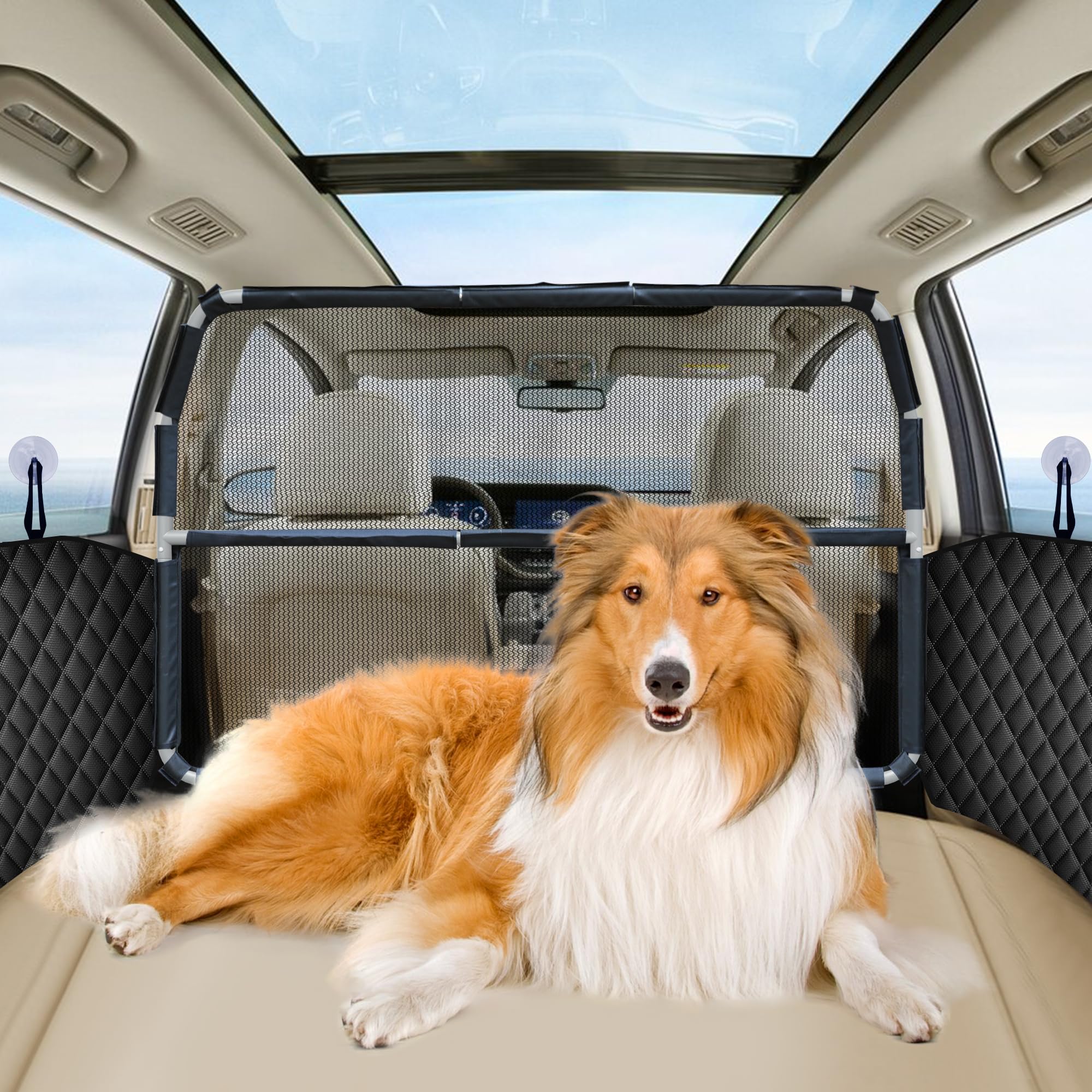 Dog Car Barrier with 2-Pack Car Door Protectors, 50" Wide Car Divider ...