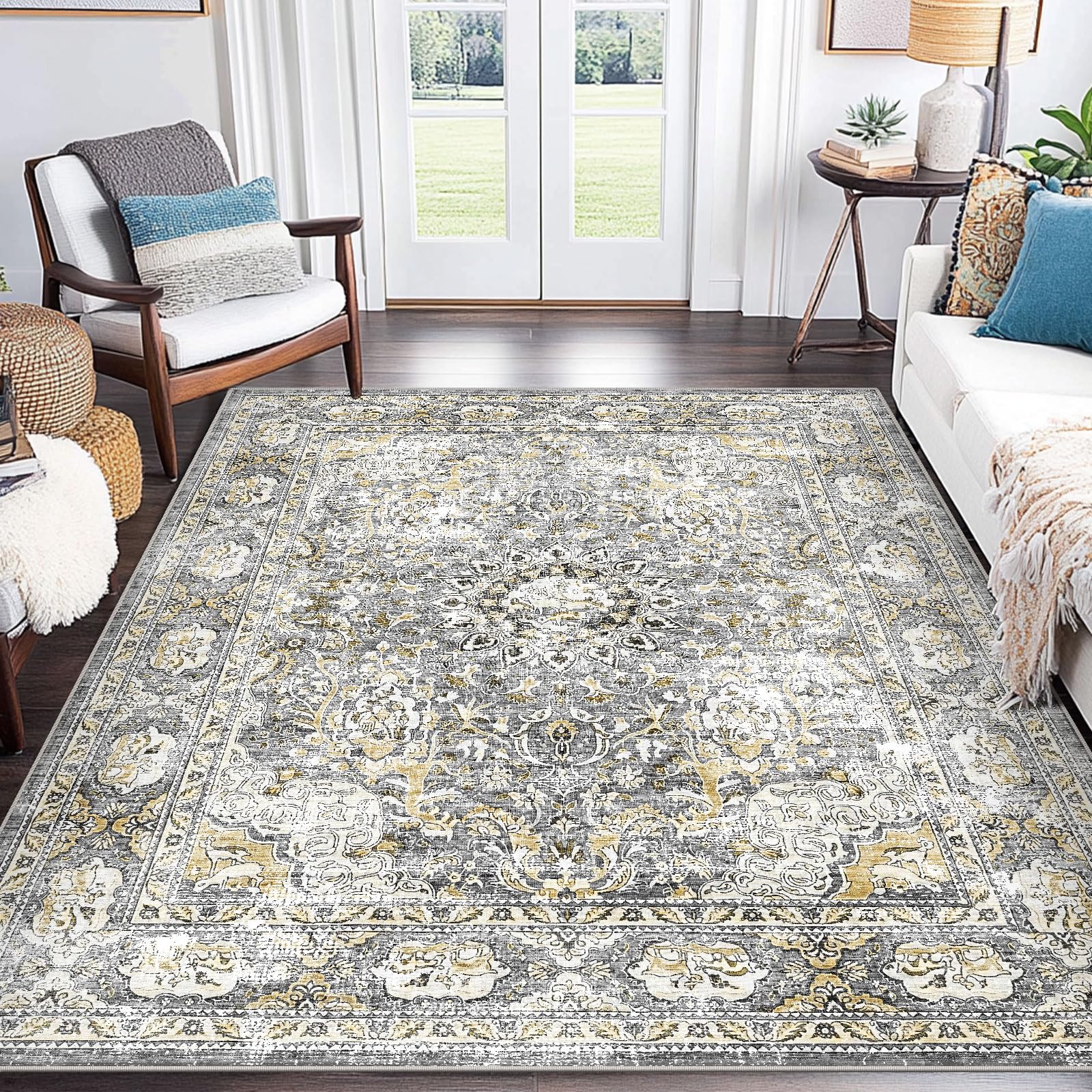 QQL 5x7 Area Rugs for Bedroom Living Room-Machine Washable Soft Non ...