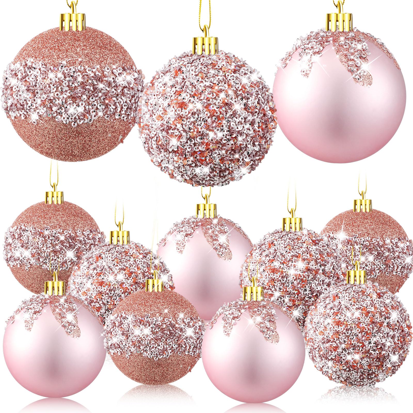 Syhood 12 Pieces Glitter Christmas Ball Ornaments Rhinestone Sequin ...