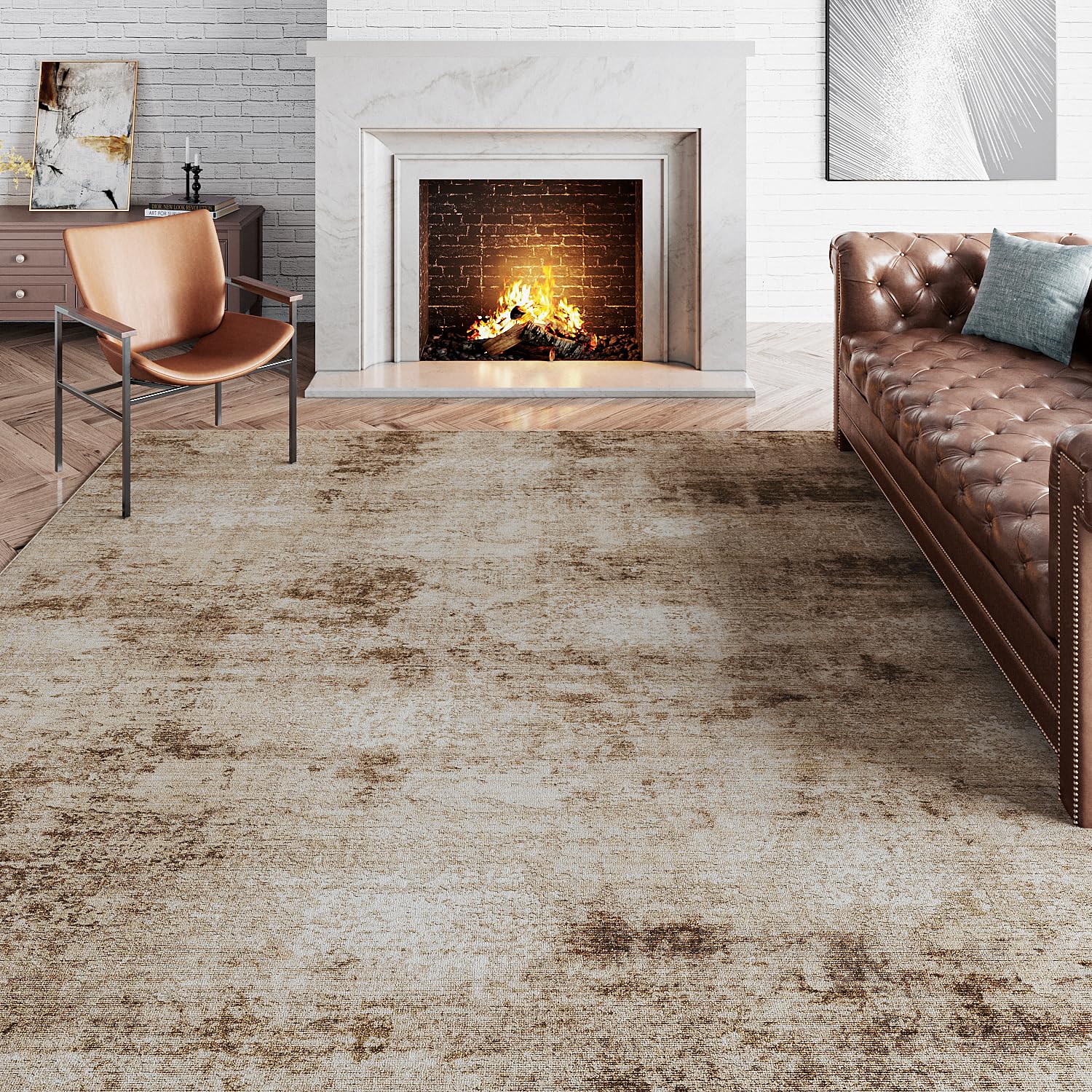 WondRg 8x10 Washable Area Rug Brown Neutral Abstract Living Room ...