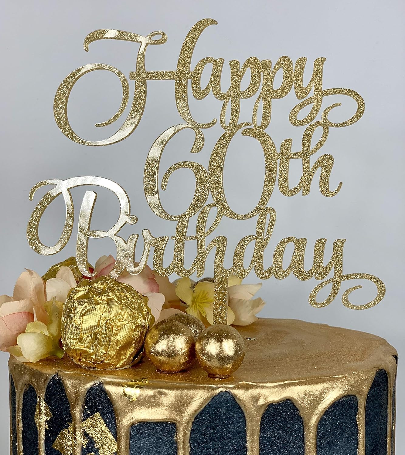 Cotton Candy Parties HAPPY 60TH BIRTHDAY Gold Glitter ACRYLIC Cake ...