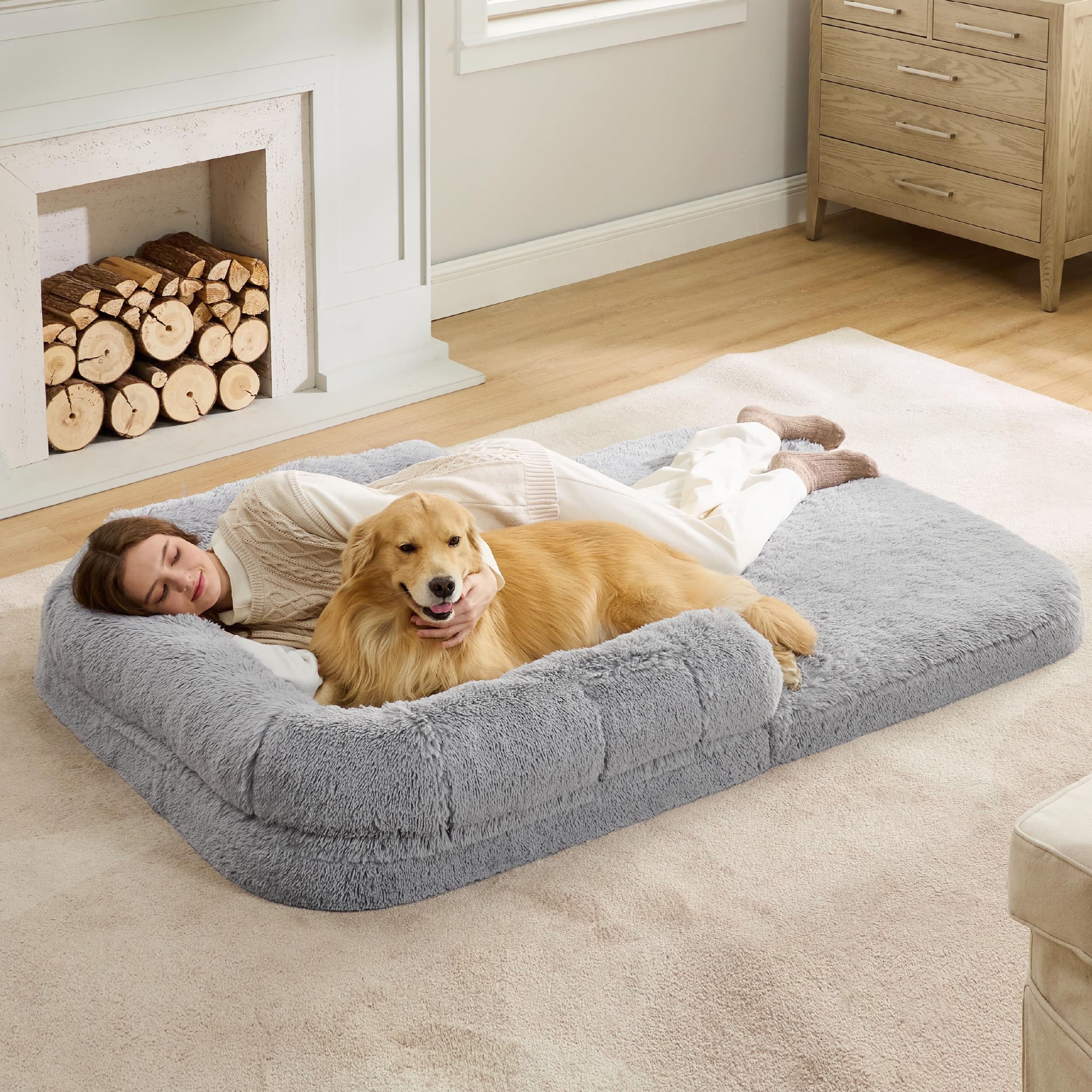 Bedsure Foldable Human Dog Bed for People Adults, 2 in 1 Calming Human ...