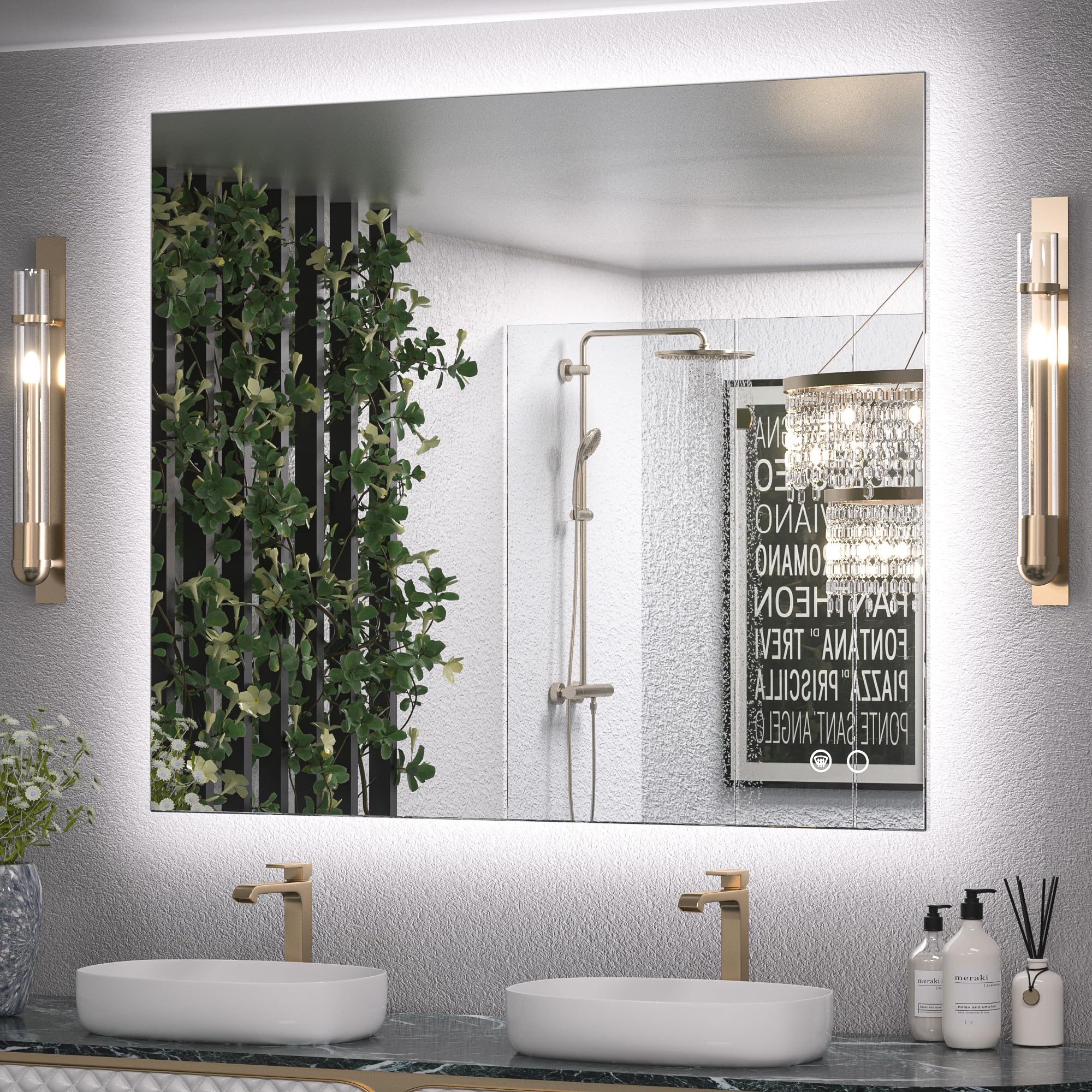 Keonjinn Backlit LED Mirror 42 x 36 Inch Lighted Bathroom Mirror with ...
