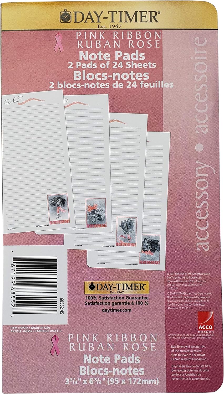 Amazon.com : Day-Timer Organizer Accessory, Pink Ribbon Note Pad, 3 3/4 ...