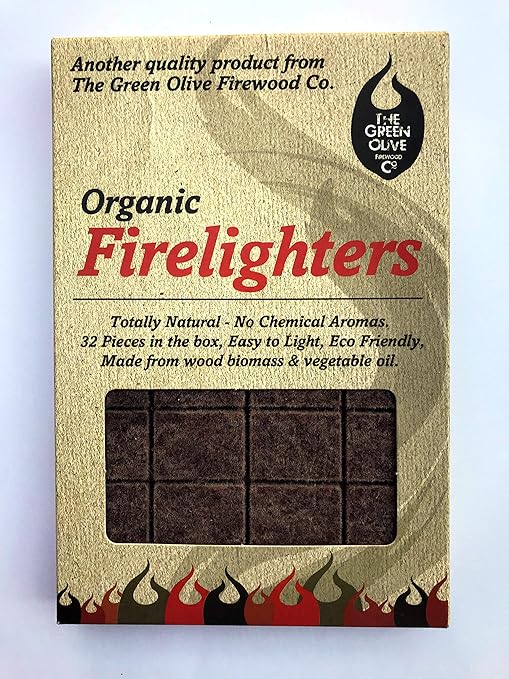 The Green Olive Firewood Organic Eco Firelighters 32 Piece Box, Natural ...
