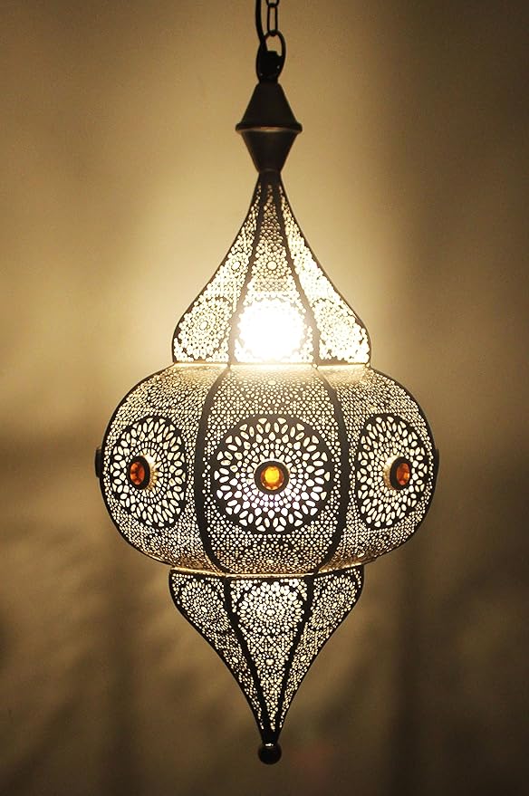 Moroccan Lamp Ceiling Lights Elif 50cm Large Silver E14 Socket ...