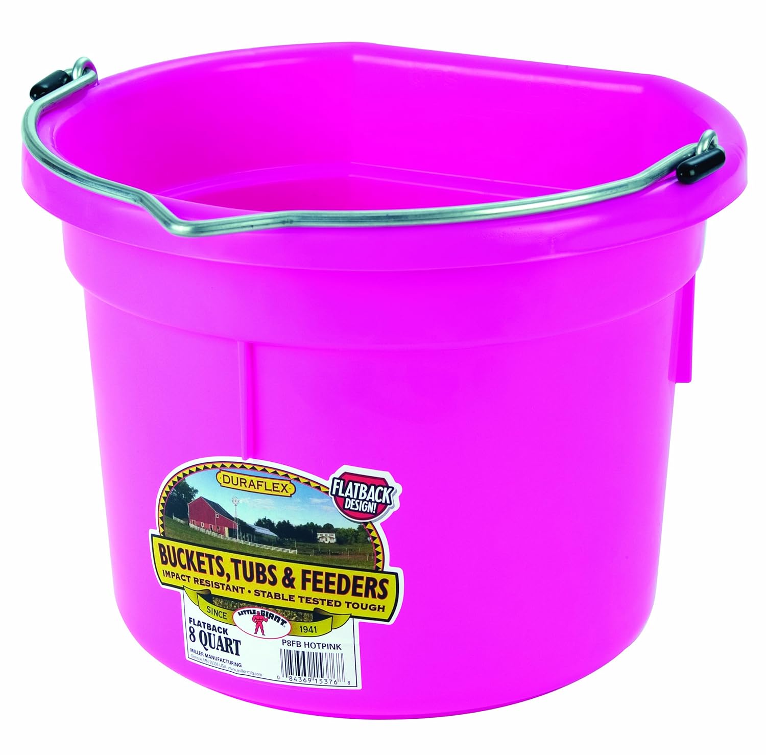 Miller Manufacturing P8FBHOTPINK Plastic Flat Back Bucket for Horses, 8 ...