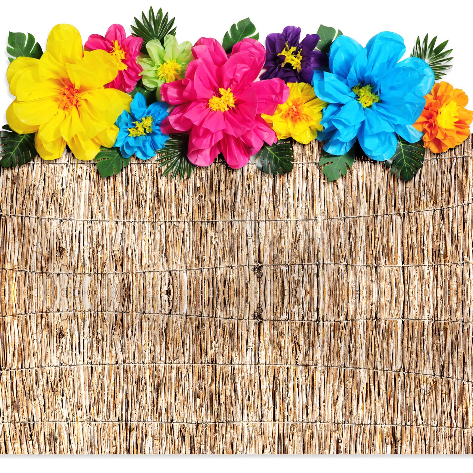 Canlierr 22 Pcs Hawaiian Beach Backdrop with Hawaii Paper Flowers ...
