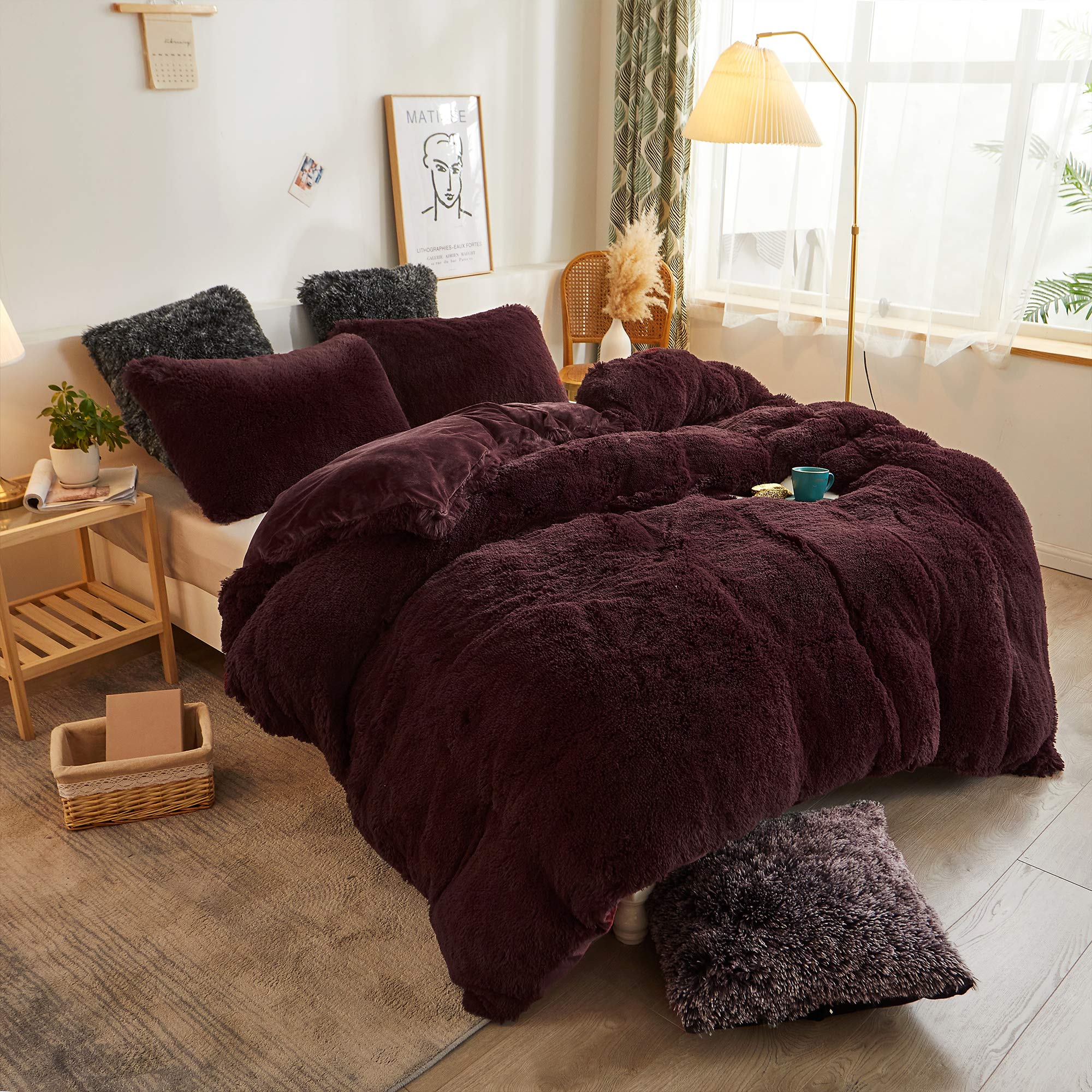 XeGe Plush Shaggy Duvet Cover, Luxury Ultra Soft Crystal Velvet Fuzzy ...