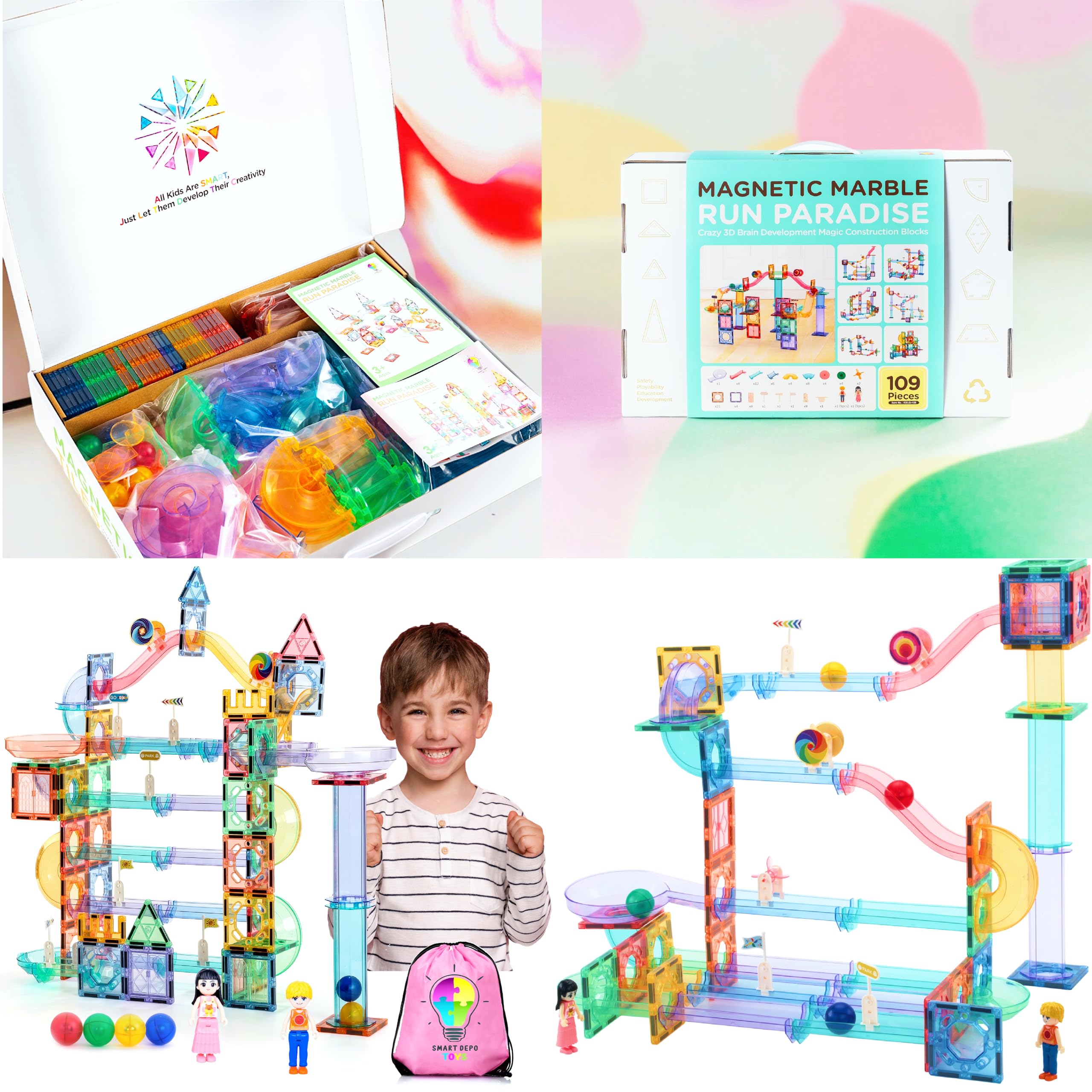 Mua Smart Toys 109 PCS Marble Run Magnetic Tiles Building Blocks STEM ...