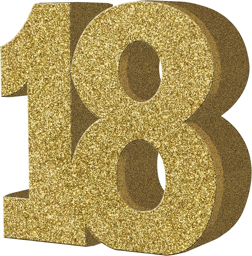 Generique -Decoración de mesa con número 18 con purpurina dorada – 1 ...