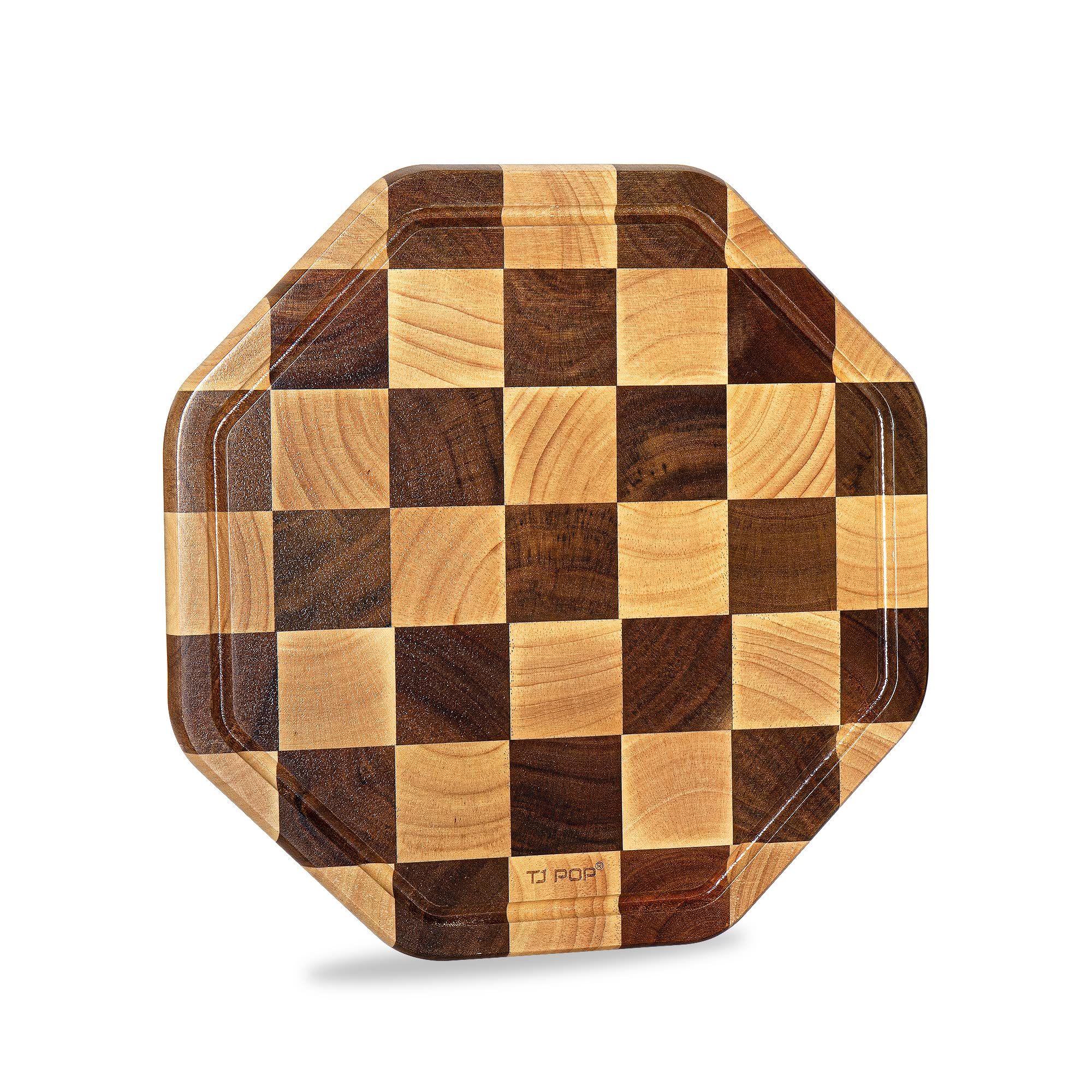 TJ POP End Grain Wood Cutting Board With Juice Groove, Octagon Serving ...
