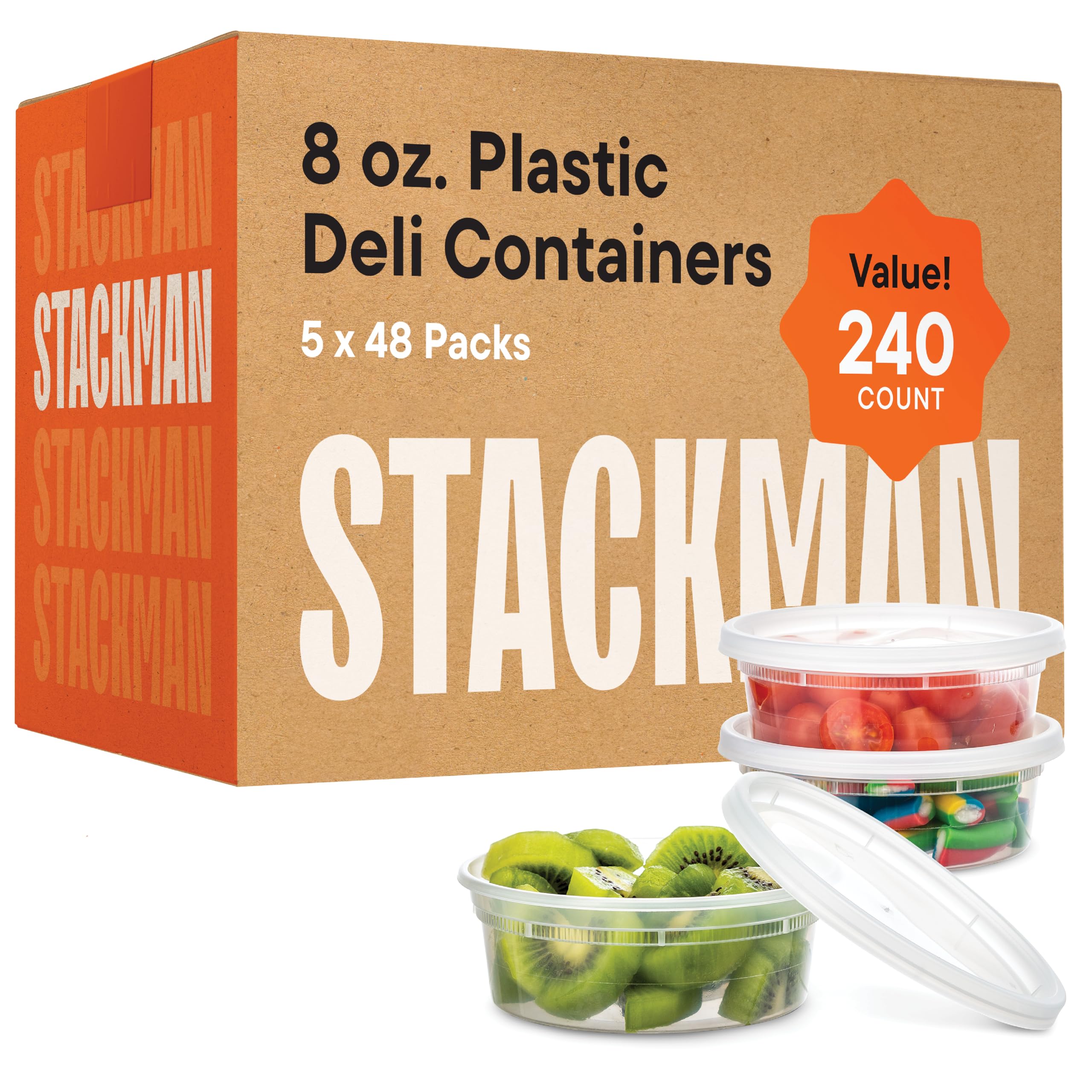 Stack Man [240 Sets - 8 oz.] Clear Plastic Containers with Airtight ...