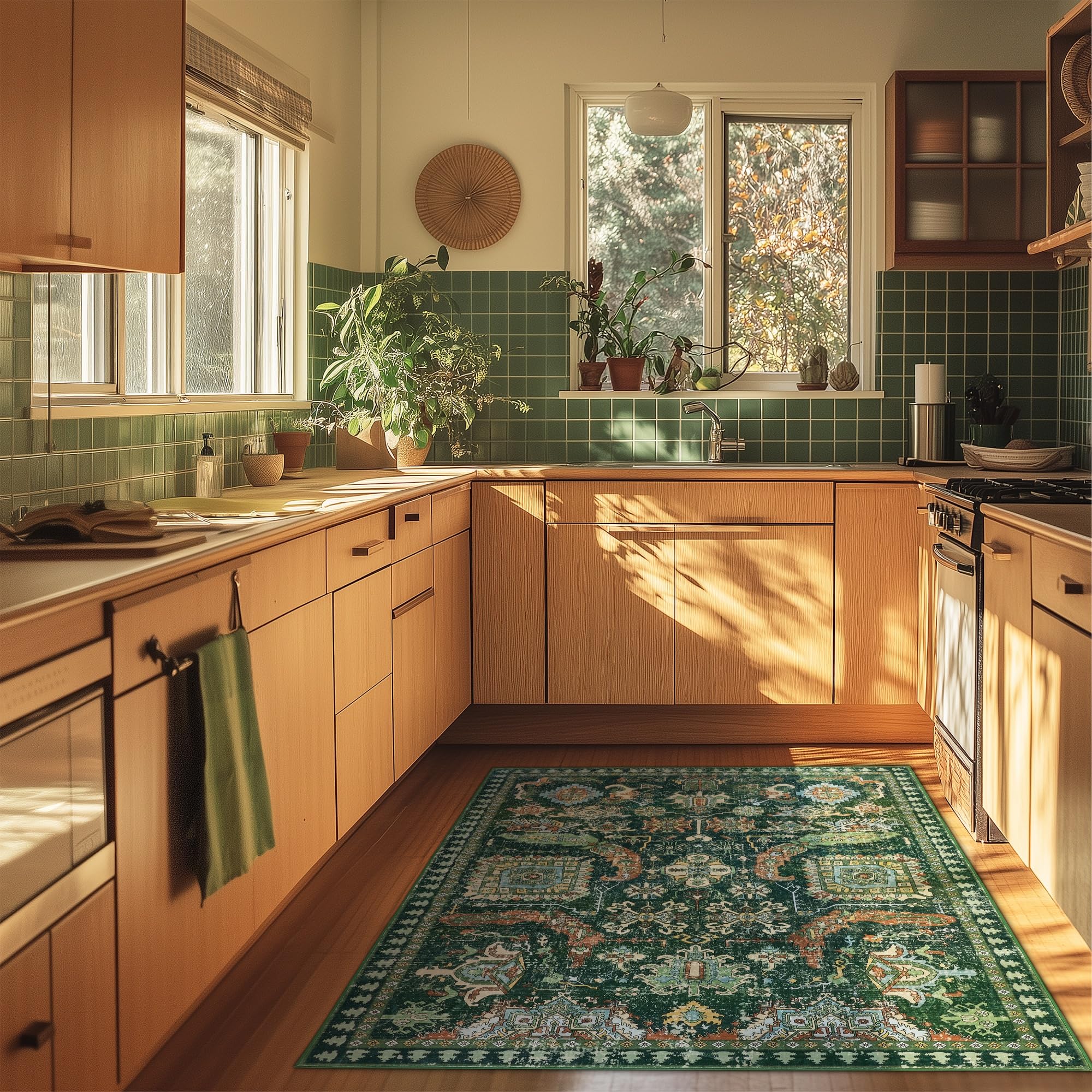 Washable Kitchen Rugs 4x6 Area Rug Non Slip Soft Distressed Bedroom Rug ...