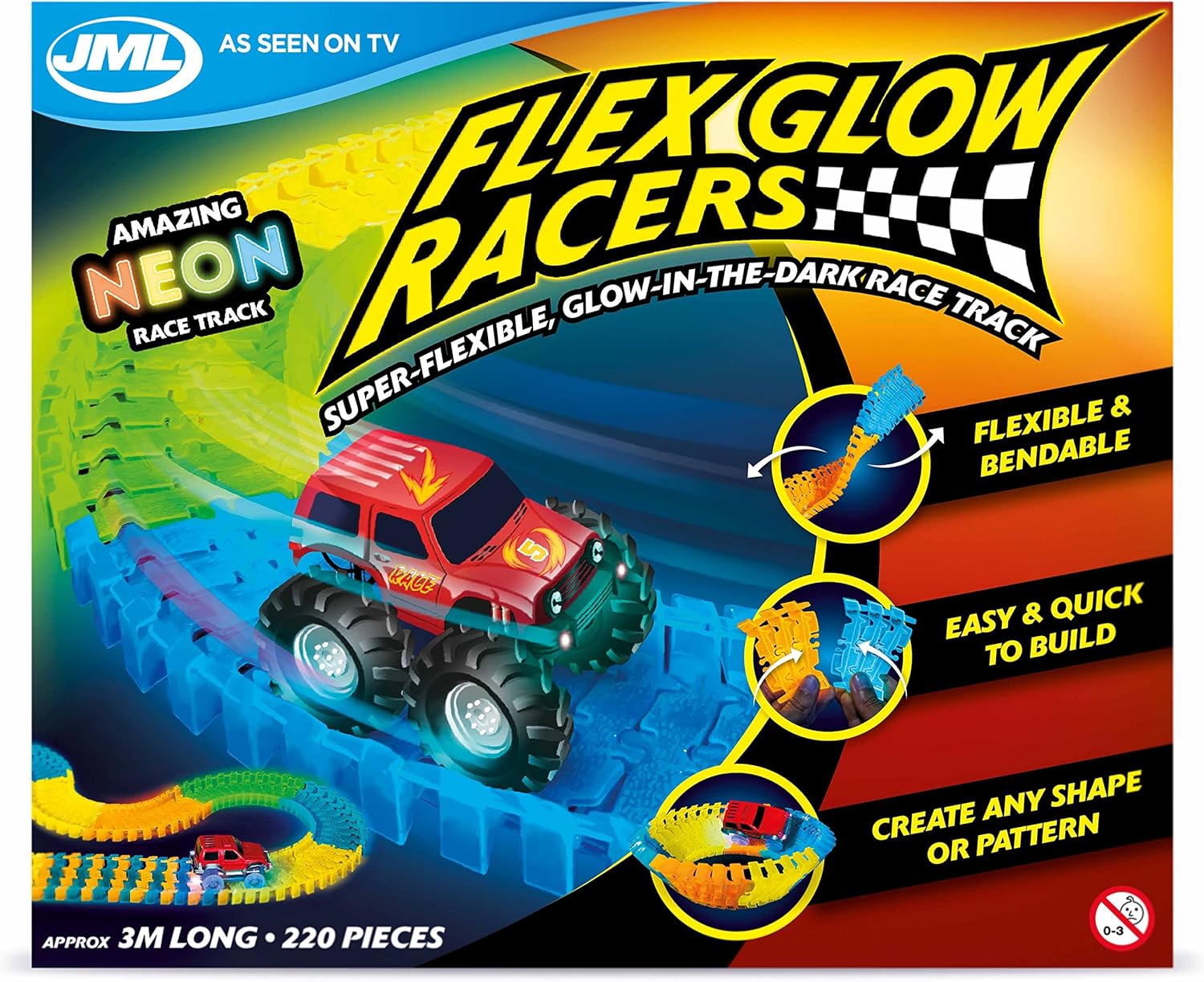 JML V19394 Flex Glow Racers with Easy Build Flexible Glow in the Dark ...