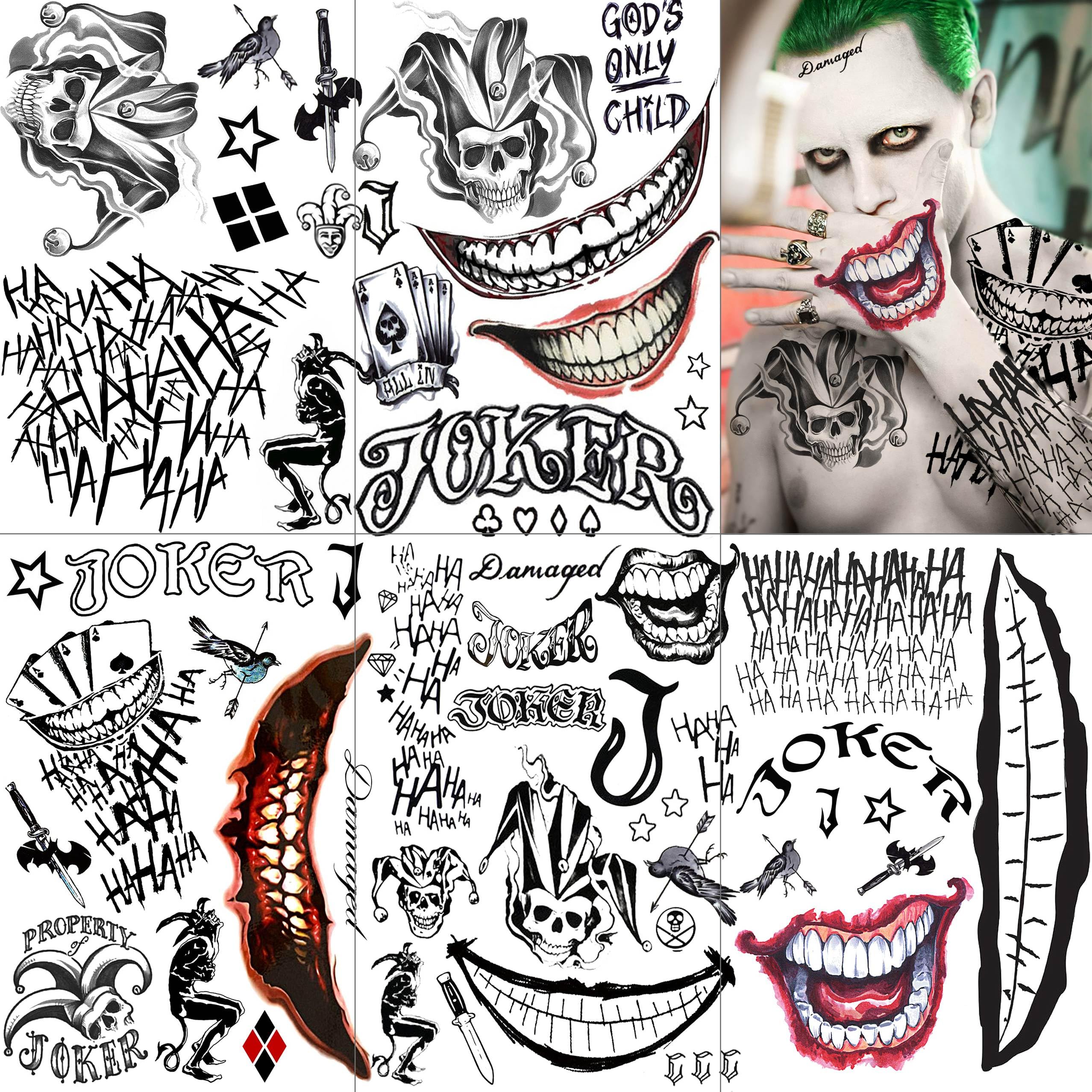 Mua TASROI 5 Sheets 3D Joker Tattoos Hand Face Halloween Makeup Kit ...