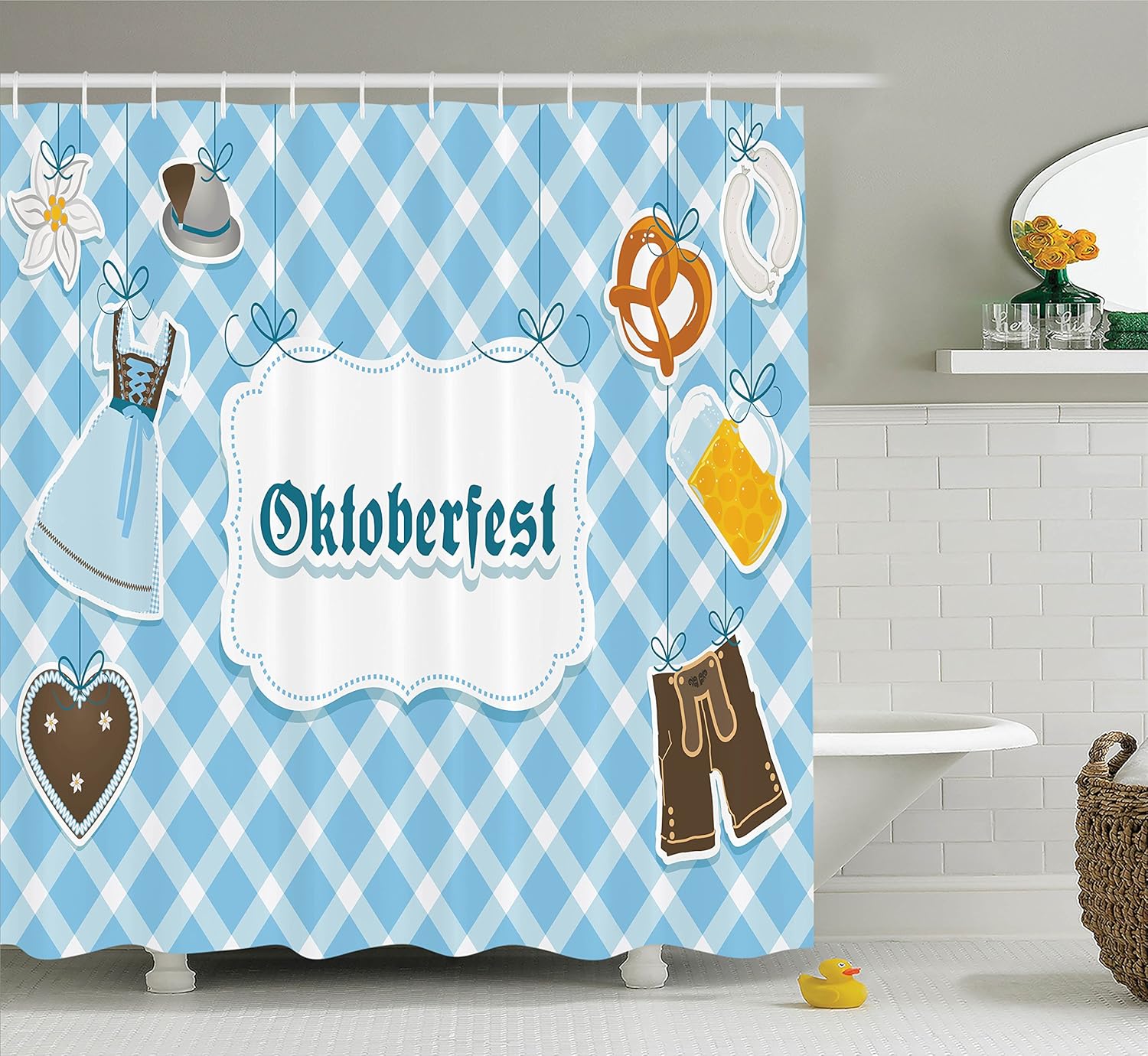Amazon.com: Ambesonne Oktoberfest Shower Curtain, Oktoberfest Cultural ...