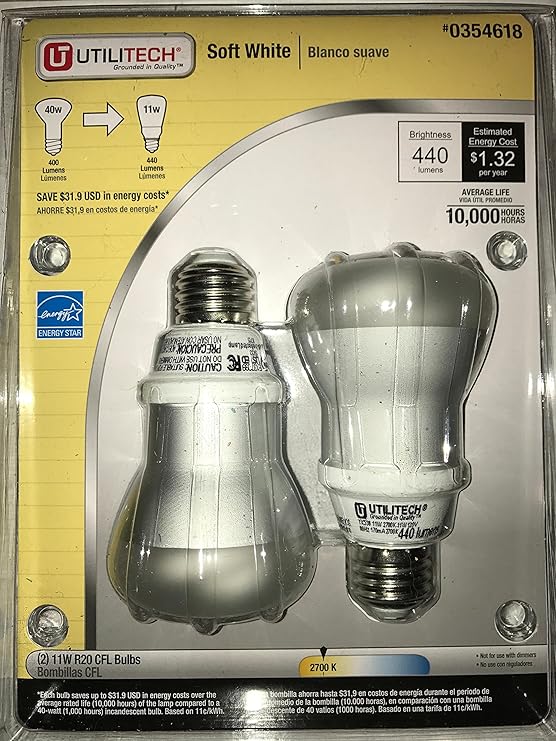 Utilitech 2-Pack 11-Watt (40W Equivalent) 2, 700K R20 Soft White CFL ...