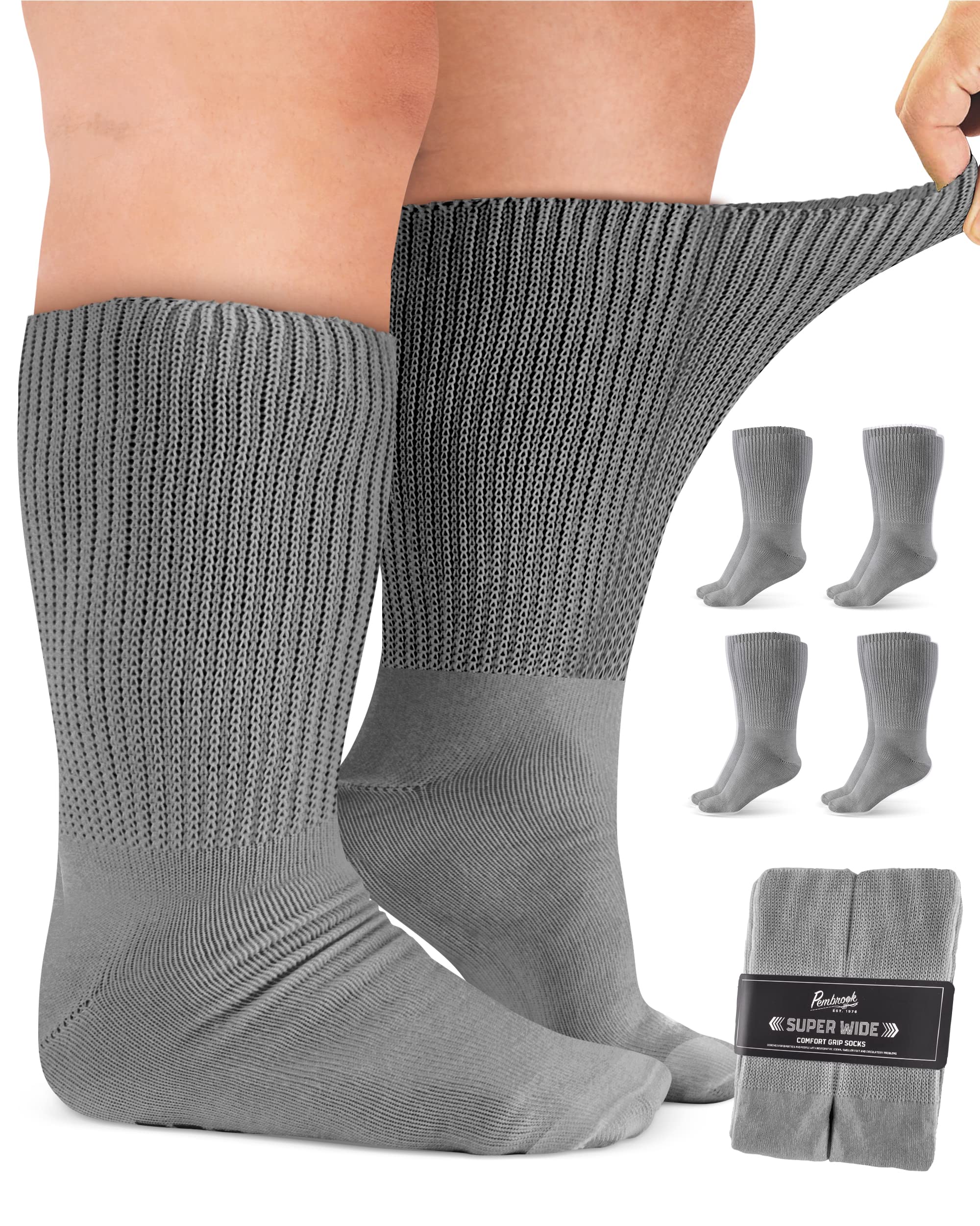 Pembrook Extra Wide Socks for Swollen Feet - 4 Pair Bariatric Socks for ...