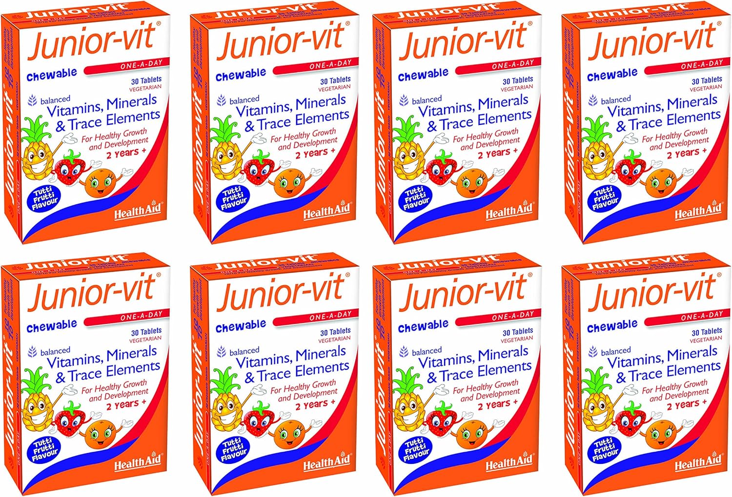 HealthAid Junior-Vit Chewable Multivitamins Pack of 8 x 30 Vegetarian ...