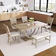 Amazon.com - 6-Piece Kitchen Dining Table Set for 6, Wooden Rectangular ...