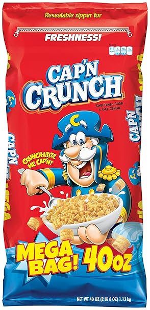Amazon.com: Cap'n Crunch Breakfast Cereal, Mega Size 40 oz. Bag: Prime ...
