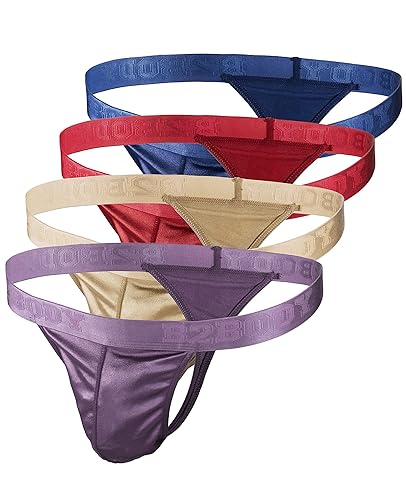 B2BODY Satin Mens Sport Thongs Underwear Silky Sexy Man G String Thong Undie Multi Pack (Large ...