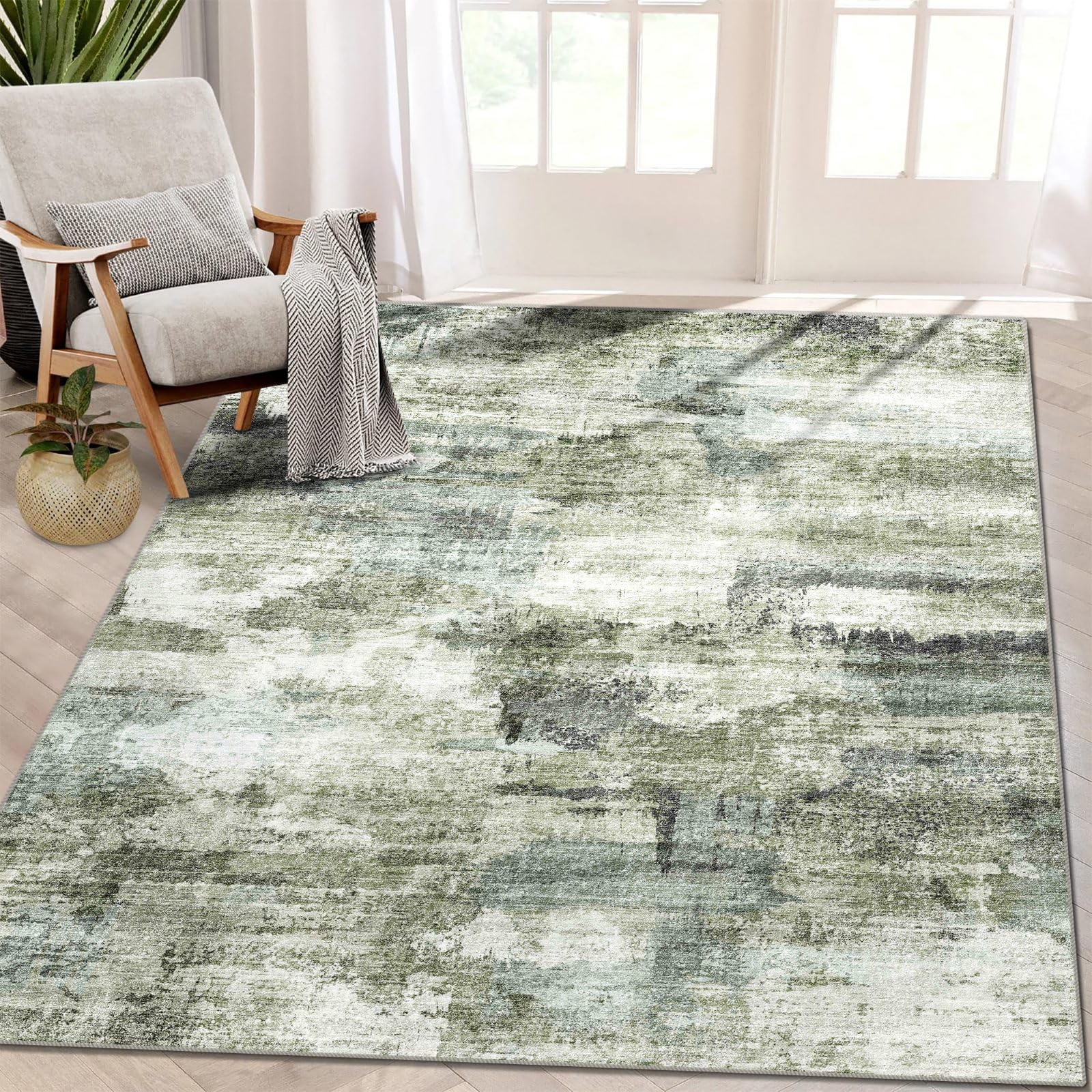 vivorug Washable Rug, Ultra Soft Area Rug 8x10, Non Slip Abstract Rug ...