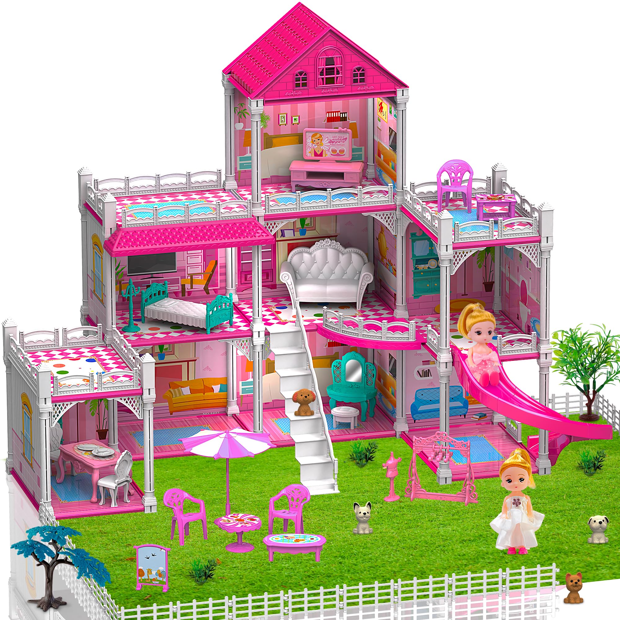 Princess'Castle House for Girls, Dollhouse Playset, 3-Story 8 Rooms ...