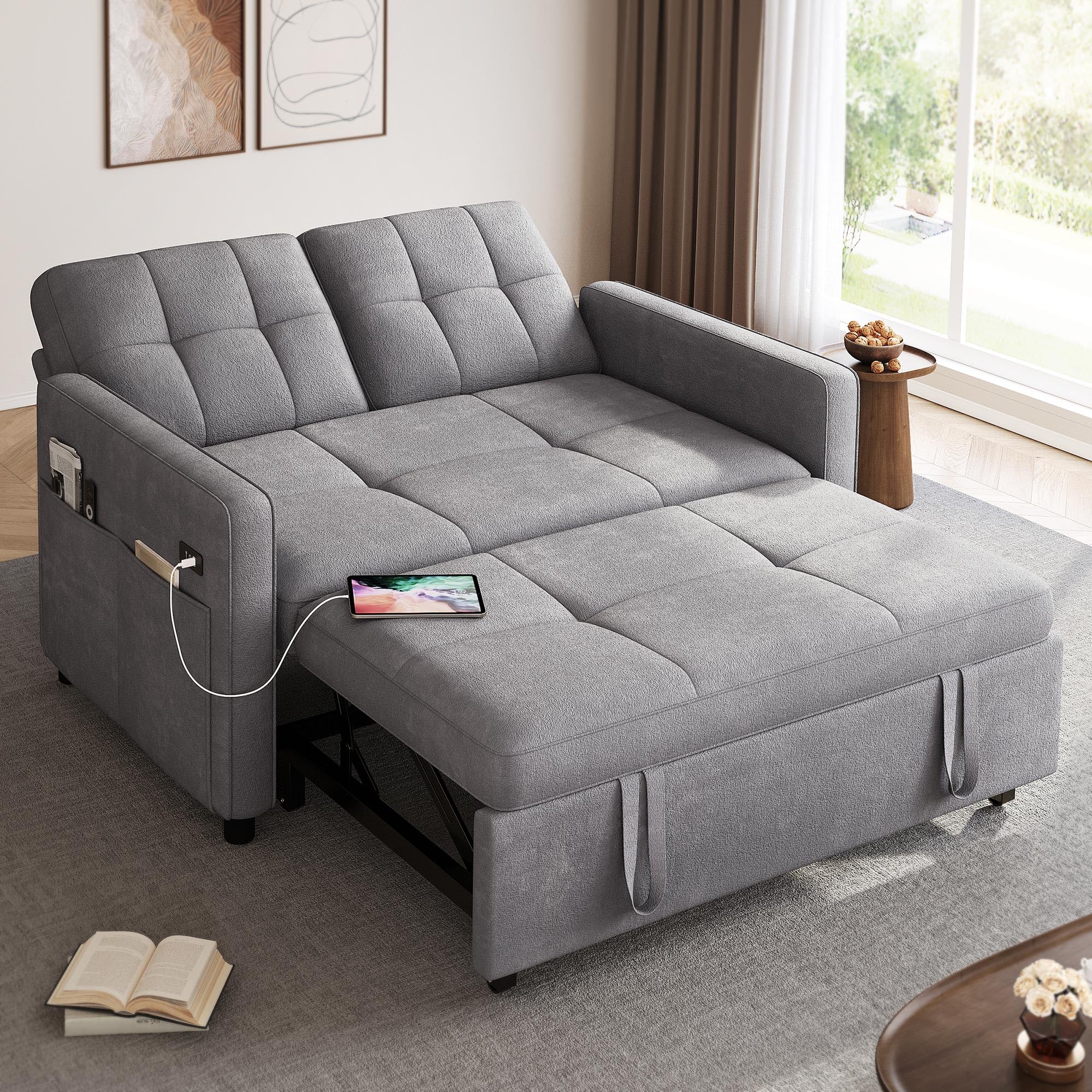 YITAHOME 55" Convertible Sofa Bed, 3-in-1 Sleeper Sofa with Pull-Out ...
