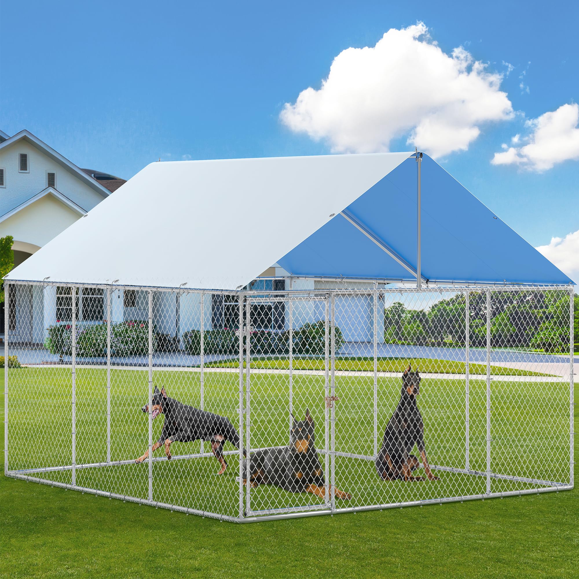 YITAHOME 14.8'x14.8' Large Outdoor Dog Kennel with Metal Dog Gate, Dog ...