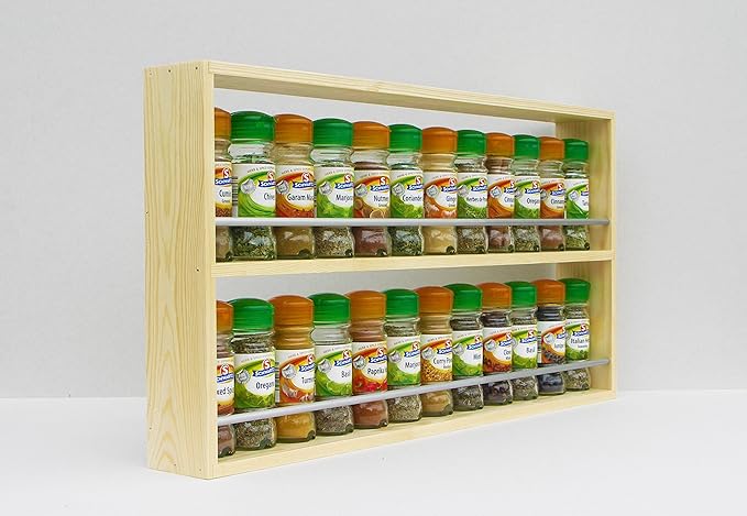 Solid Pine Spice Rack Holds Up to 24 Jars 2 Tiers: Amazon.co.uk ...