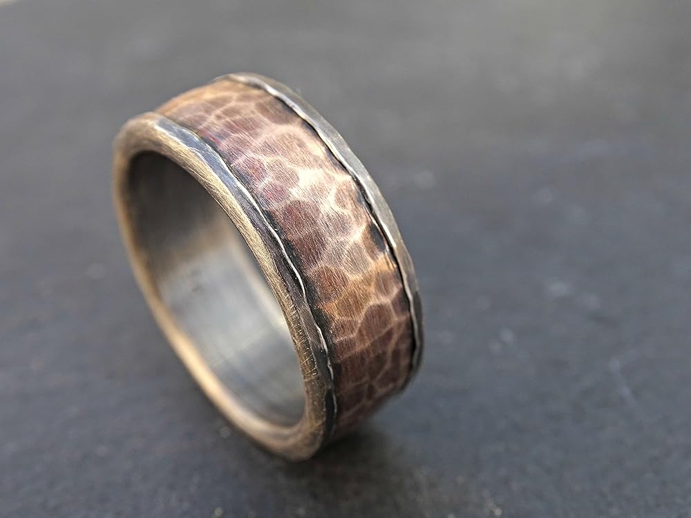 Amazon.com: forged silver bronze ring, cool mens ring, mens wedding ...
