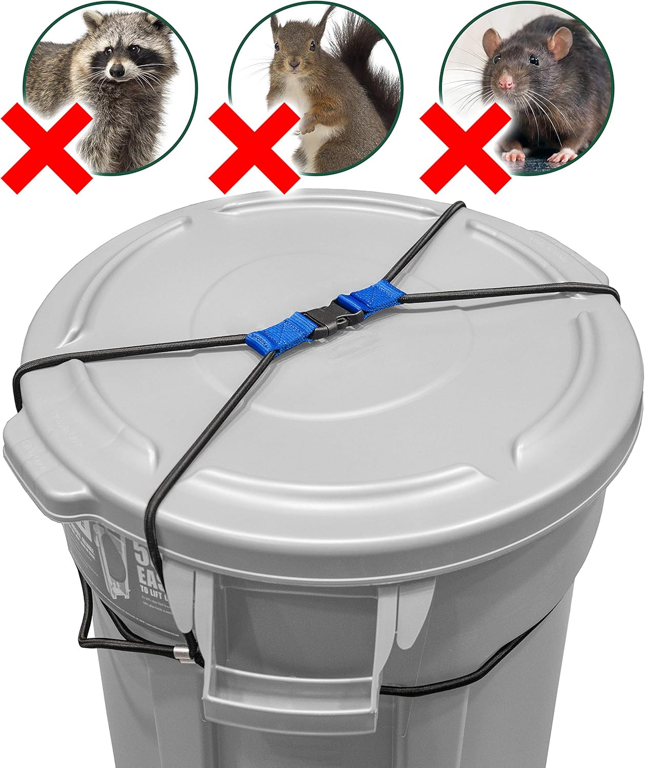 Encased Trash Can Lock for Animals/Raccoons, Bungee Cord Heavy Duty ...