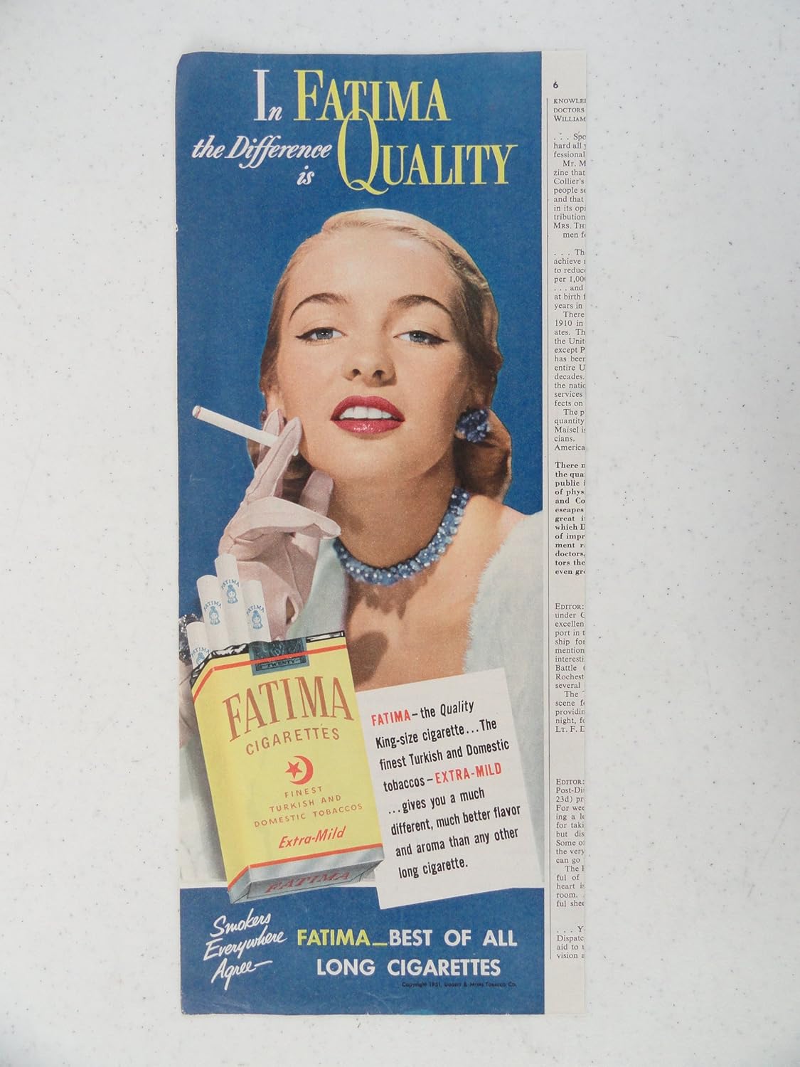 Amazon.com: Fatima Cigarettes, Authentic 1951 Color Illustration (woman ...