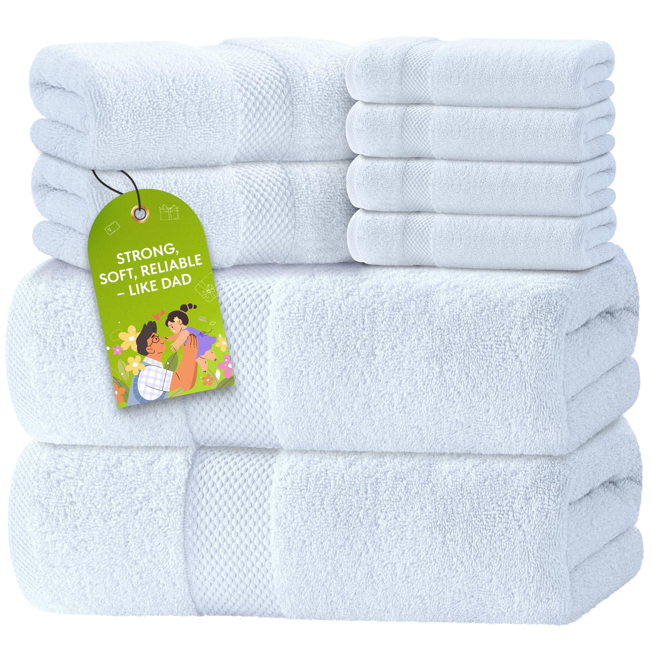 Luxury White Bath Towel Set of 8 Pieces - 100% Turkish Cotton Highly ...