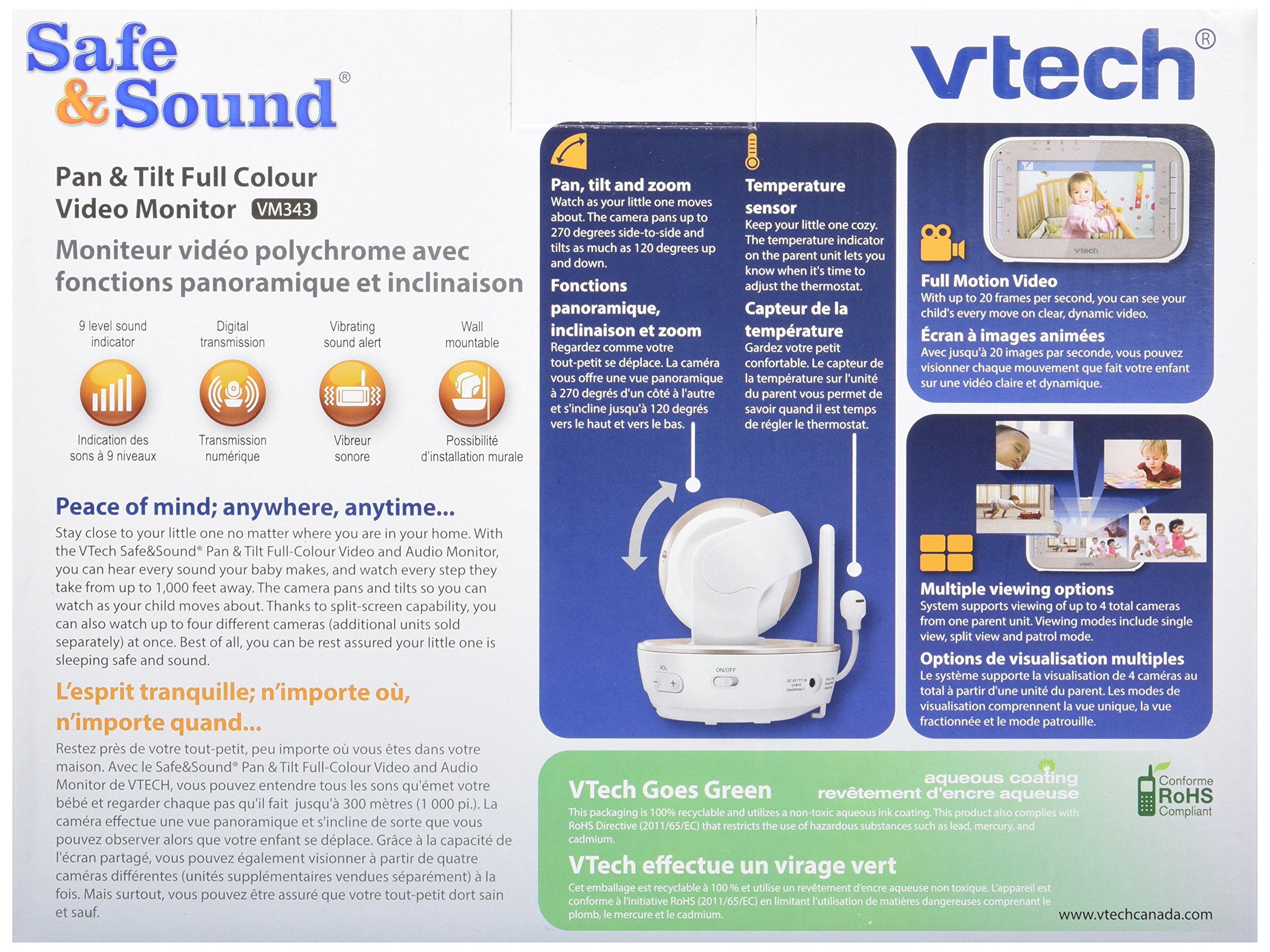 VTech VM343 Video Baby Monitor with Automatic Infrared Night Vision ...