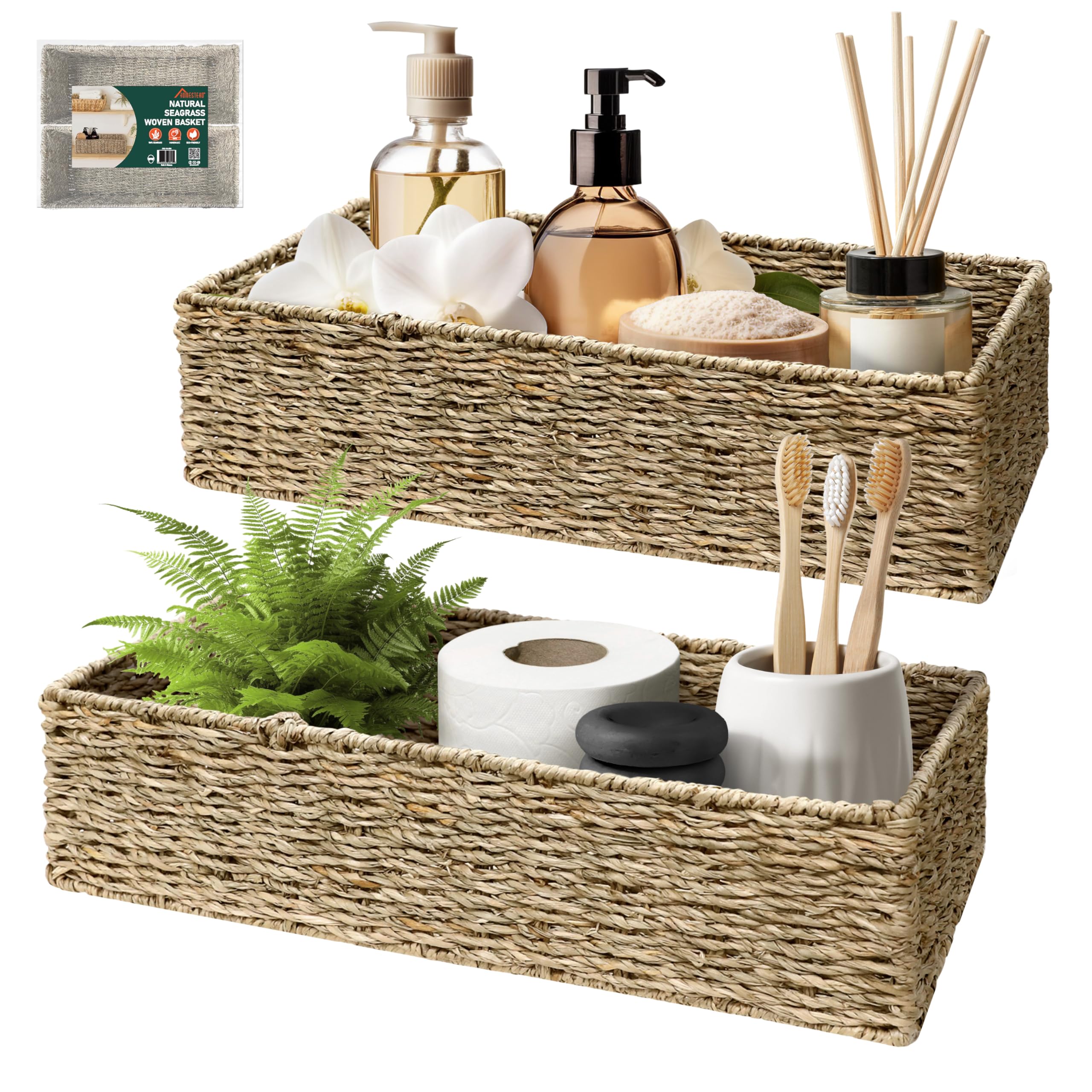 HOMESTEAD Seagrass Storage Baskets, 15.6" Long Narrow Rectangular ...