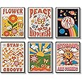 Amazon.com: YAODAYAO Hippie Wall Art Vintage Wall Decor Prints Set of 6 Hippie Flower Canvas 60s ...