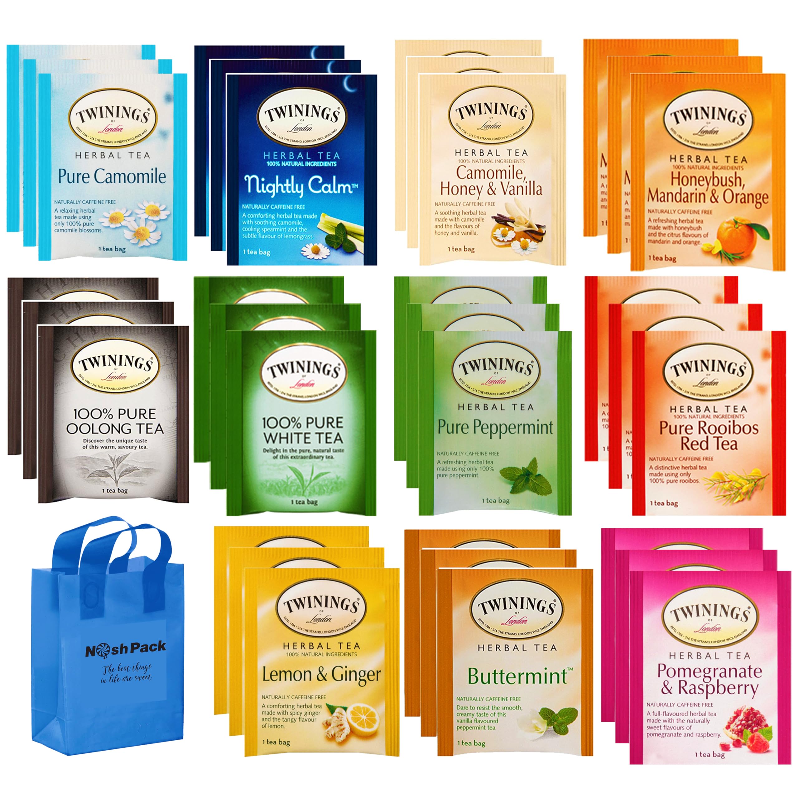 Mua NOSH PACK Herbal Tea Bags Sampler Assortment, (33 Count) 11 Flavor ...