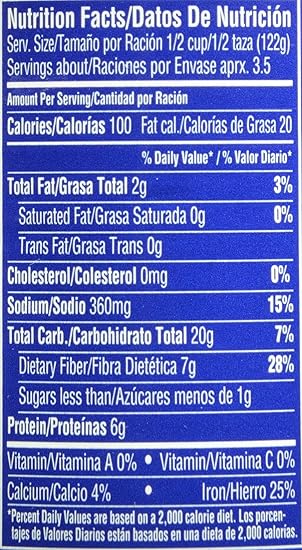 34 Chickpeas Nutrition Label