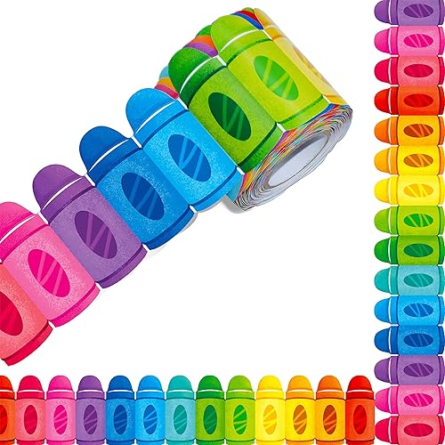 ERKE 60 Feet Bulletin Board Borders, Colorful Crayon Die-Cut Rolled ...