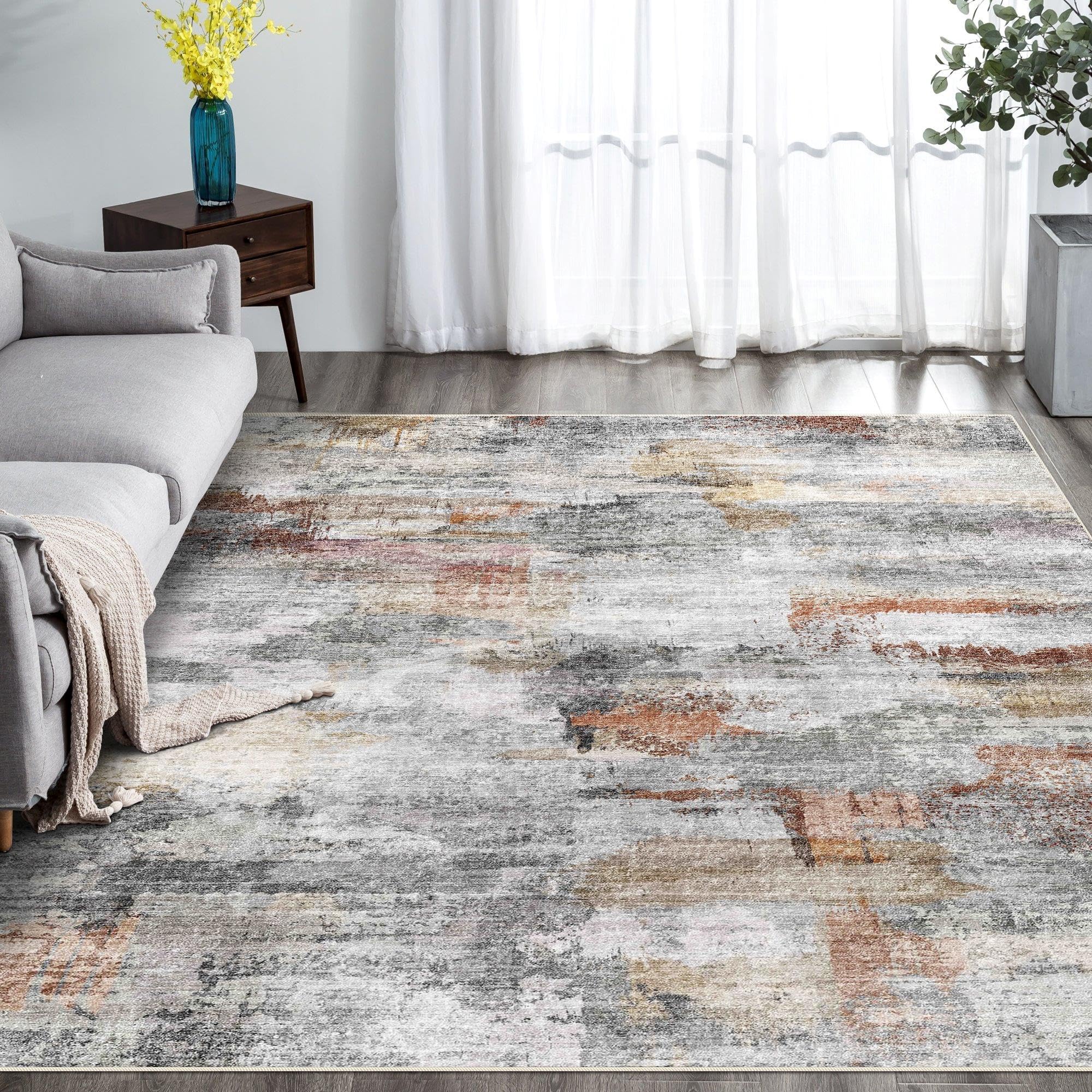 vivorug Washable Rug, Ultra Soft Area Rug 9x12, Non Slip Abstract Rug ...