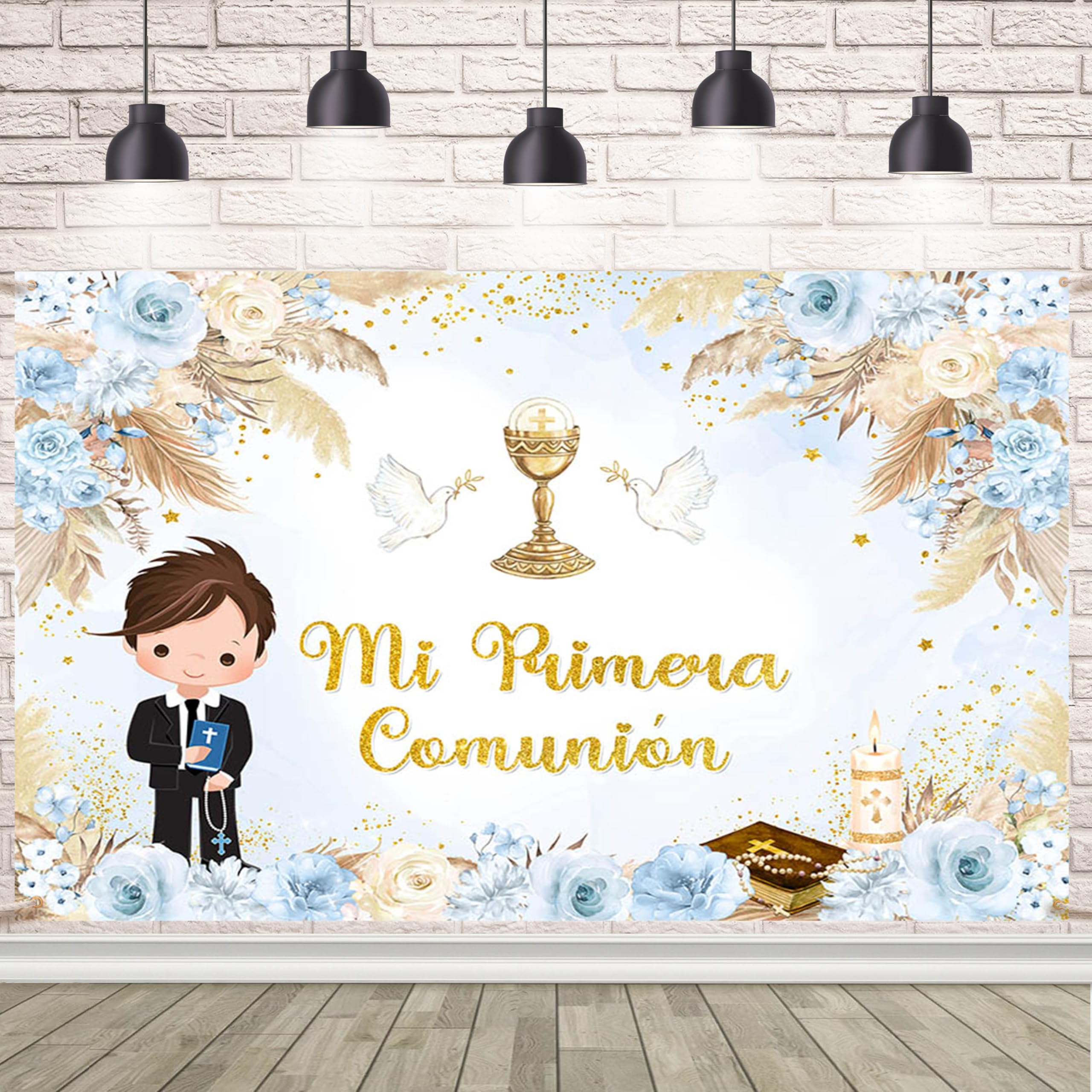 AIBIIN 7x5ft Baptism Backdrop for Boys Mi Primera Comunion Christening ...