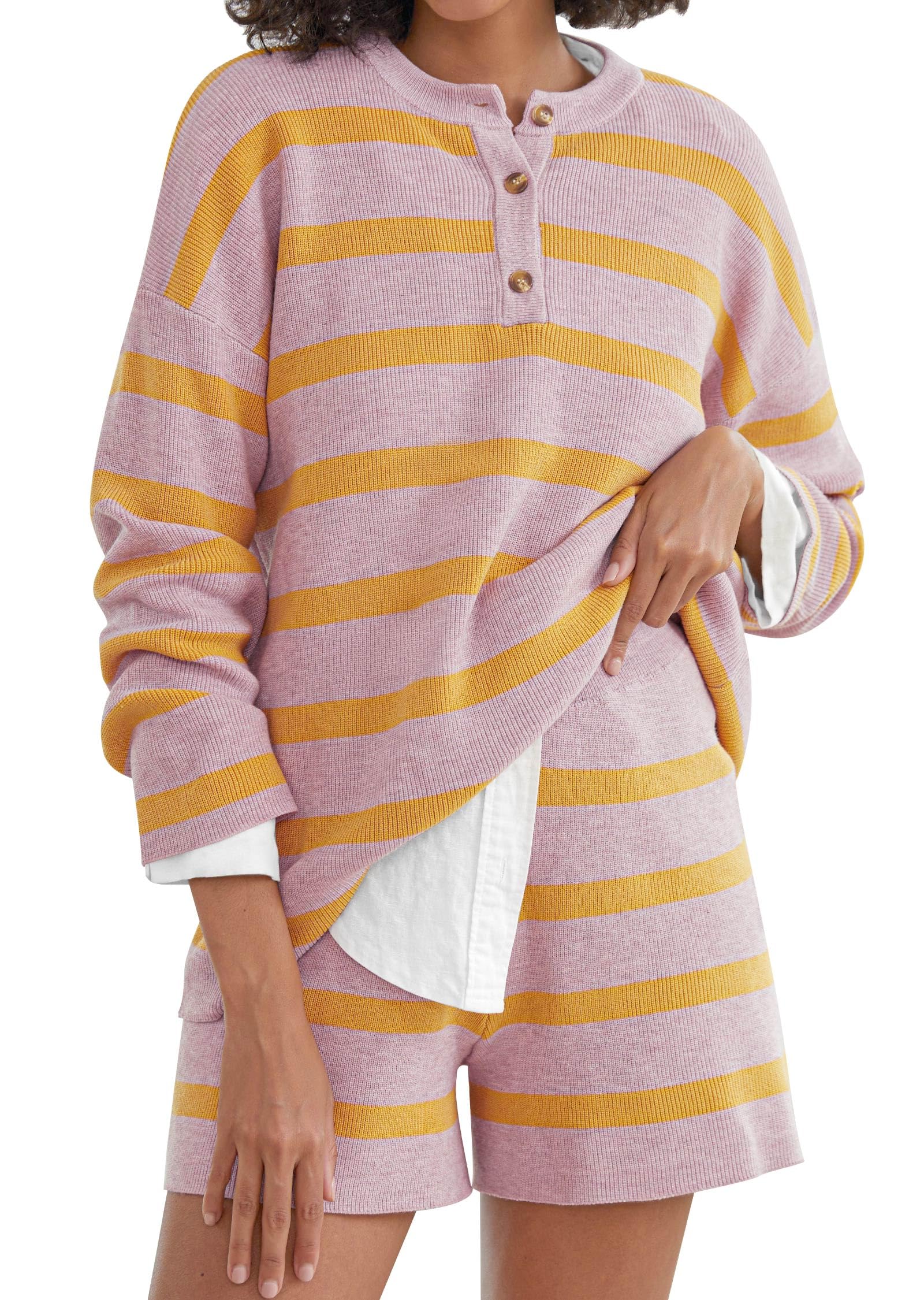 NORACORA Matching Pajama Set Ladies Button Down Two Piece Outfits Short ...