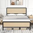 Amazon.com: IDEALHOUSE Full Size Bed Frame with Rattan Headboard and ...
