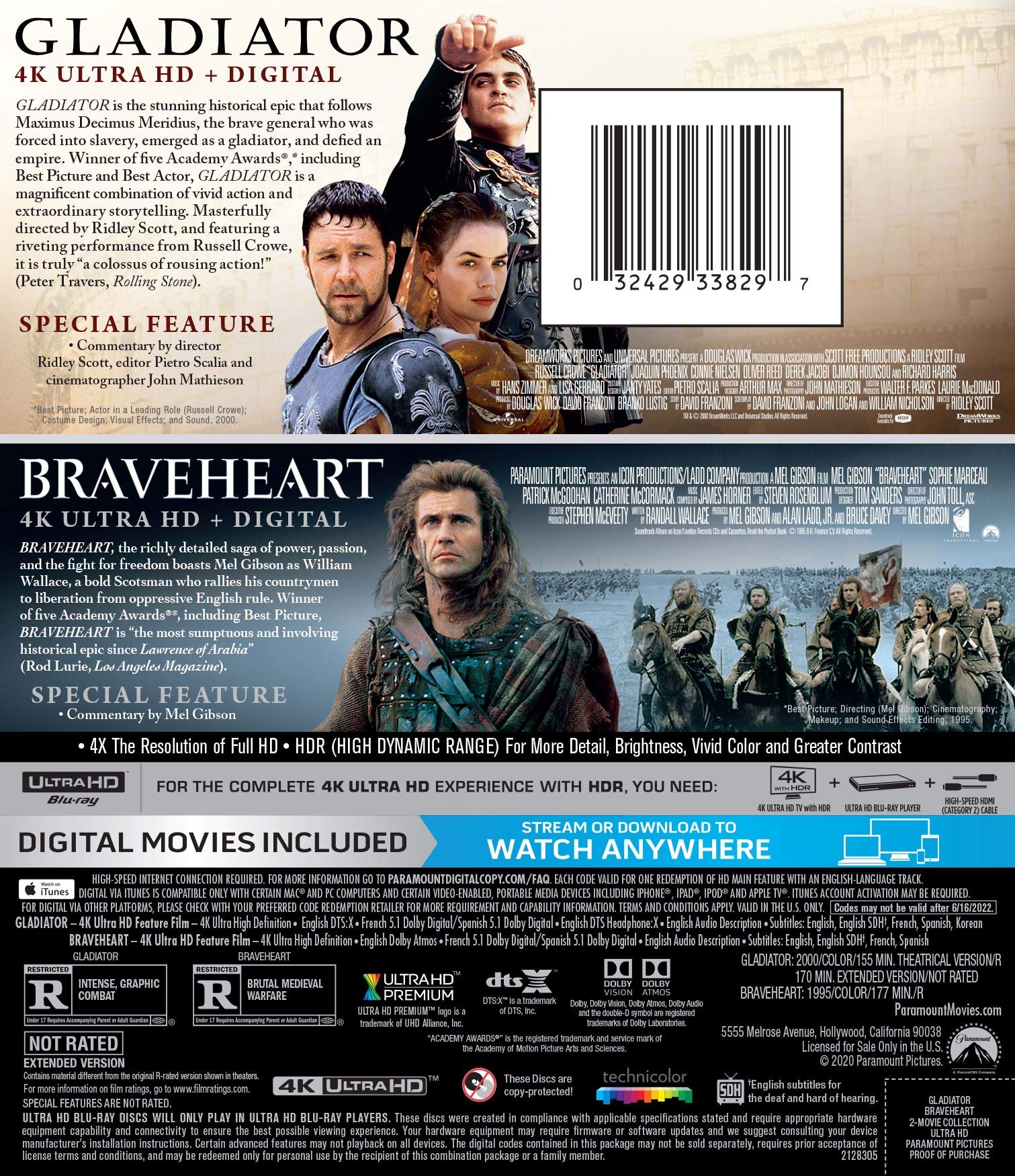 Mua Gladiator/Braveheart 2-Movie Collection (4K Ultra HD + Digital ...