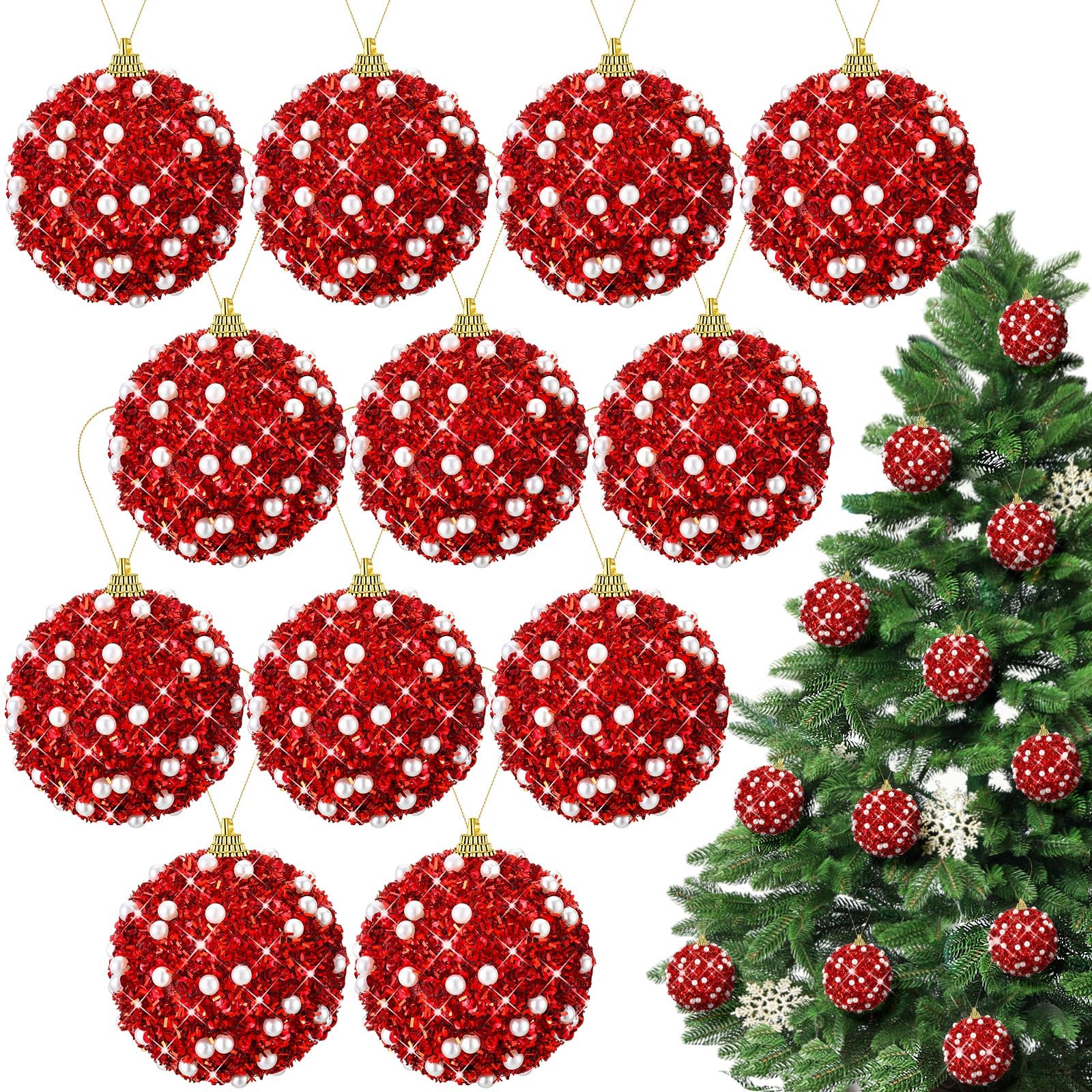 Riceshoot 24 Pcs 3.1" Glitter Christmas Ball Ornaments, Large Christmas ...