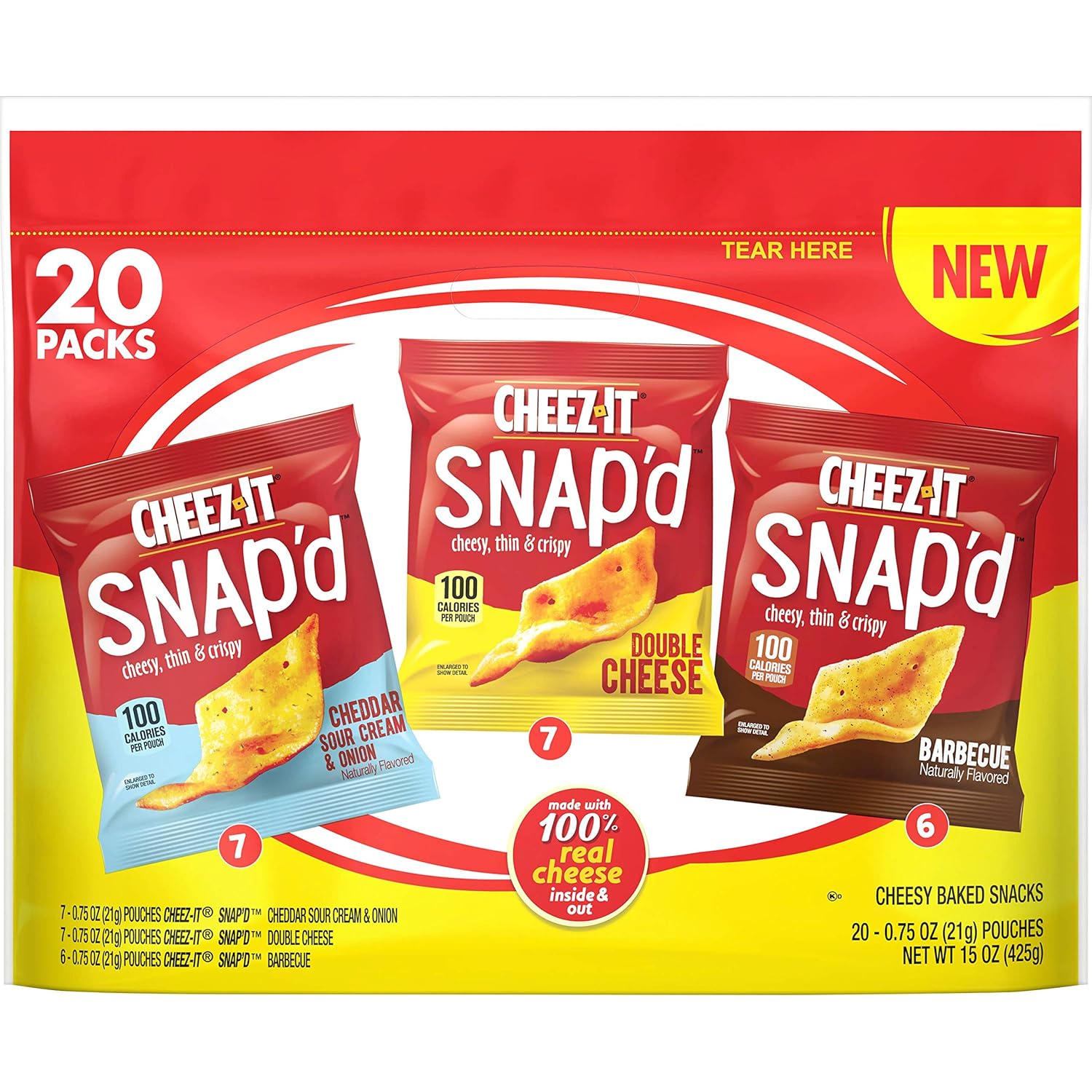 Cheez-It Snap'd, Cheesy Baked Snacks, Variety Pack, Lunch Food, 15oz ...