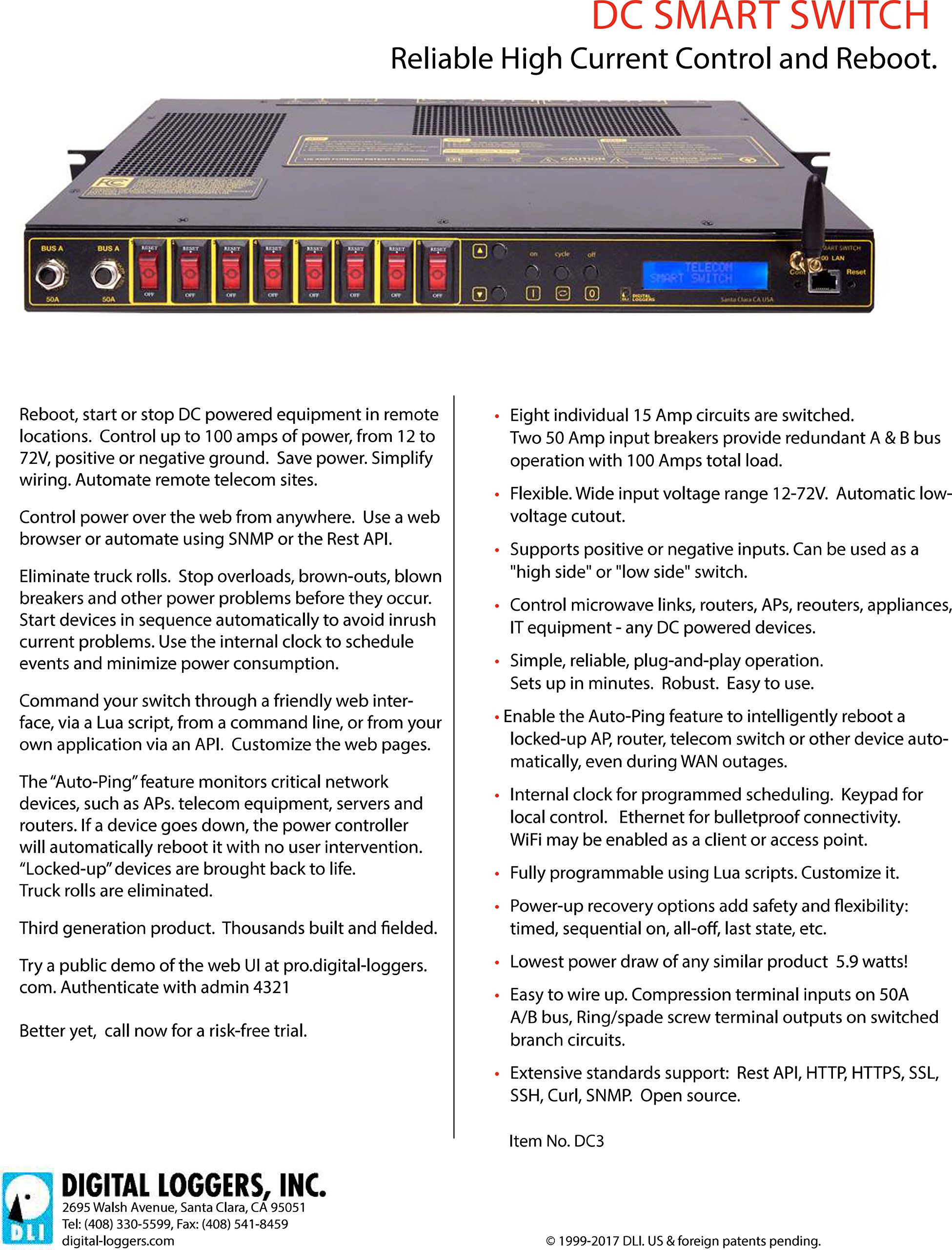 Mua Inc. DC Rack Mount Switched Power Distribution Unit (PDU) 100A ...